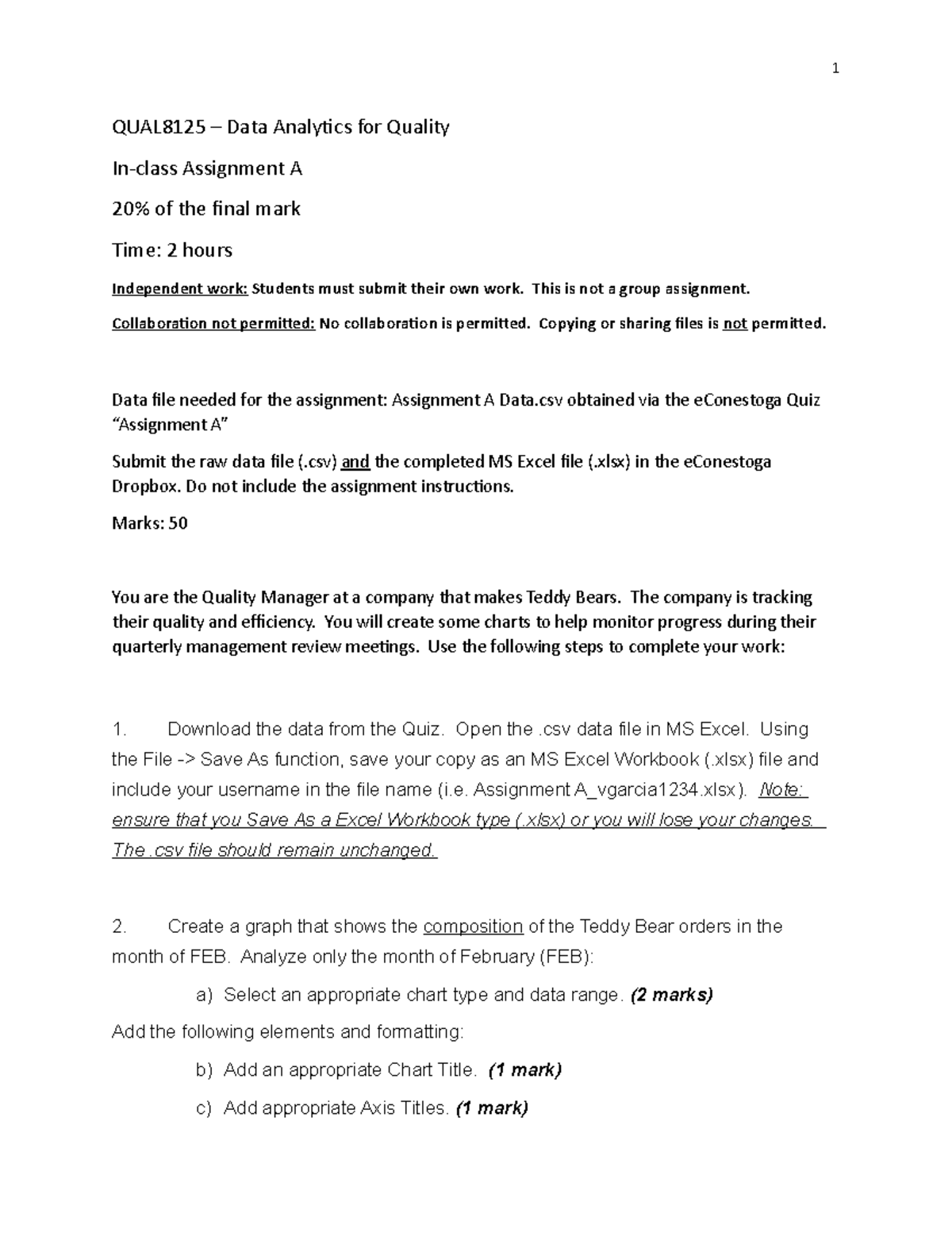 Assignment A Instructions - QUAL8125 – Data Analytics for Quality In ...