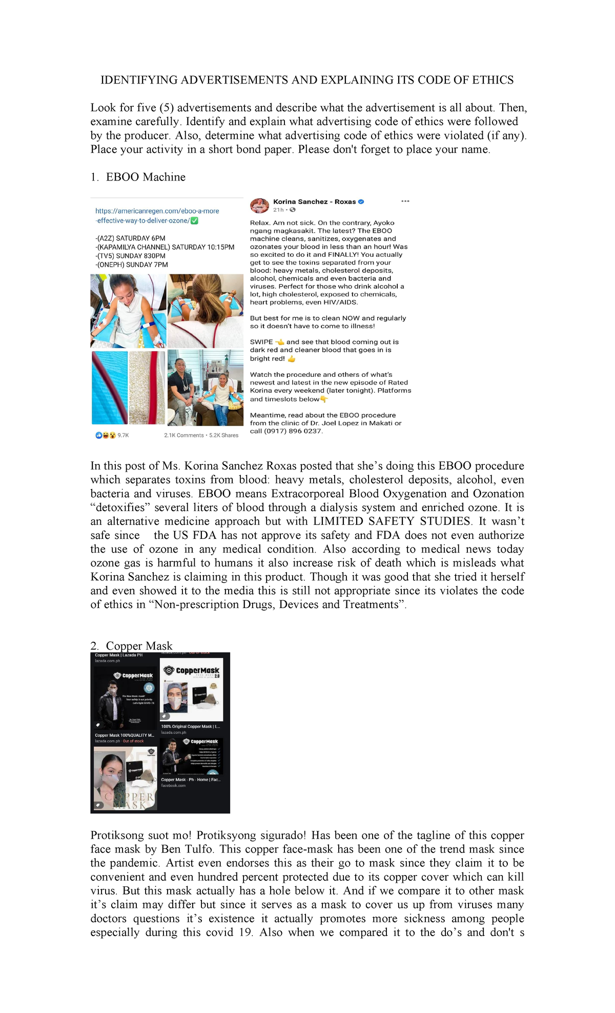 Code of Ethic in Advertisement - IDENTIFYING ADVERTISEMENTS AND ...
