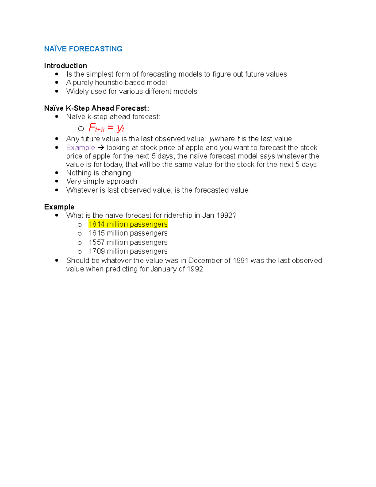 NAÏVE Forecasting - Dr. Dass - NAÏVE FORECASTING Introduction Is the ...