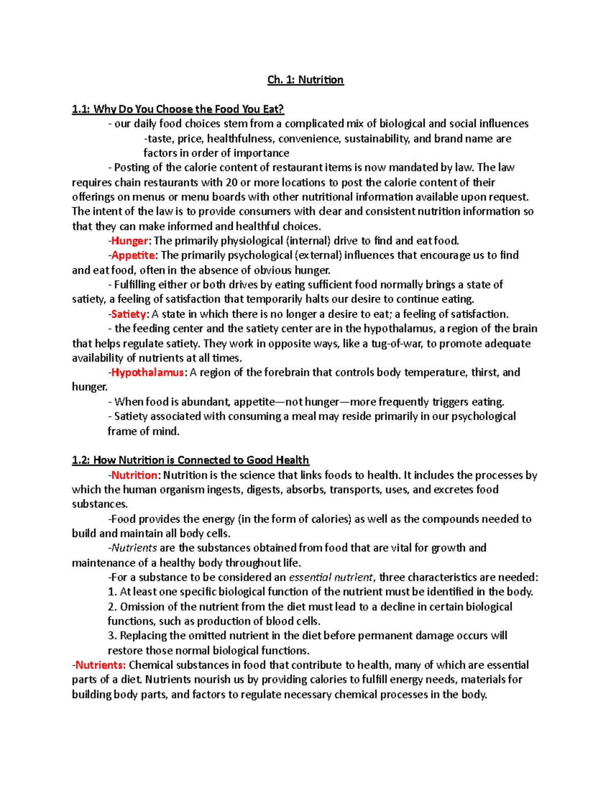 Mega Outline 1-13 - Ch. 1: Nutrition 1: Why Do You Choose the Food You ...