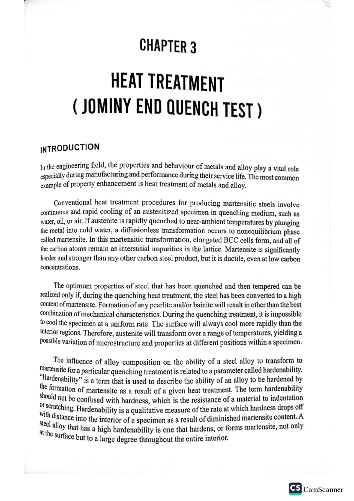 Experiment 3 Lab Material - CHAPTER 3 HEAT TREATMENT JOMINY END QUENCH ...