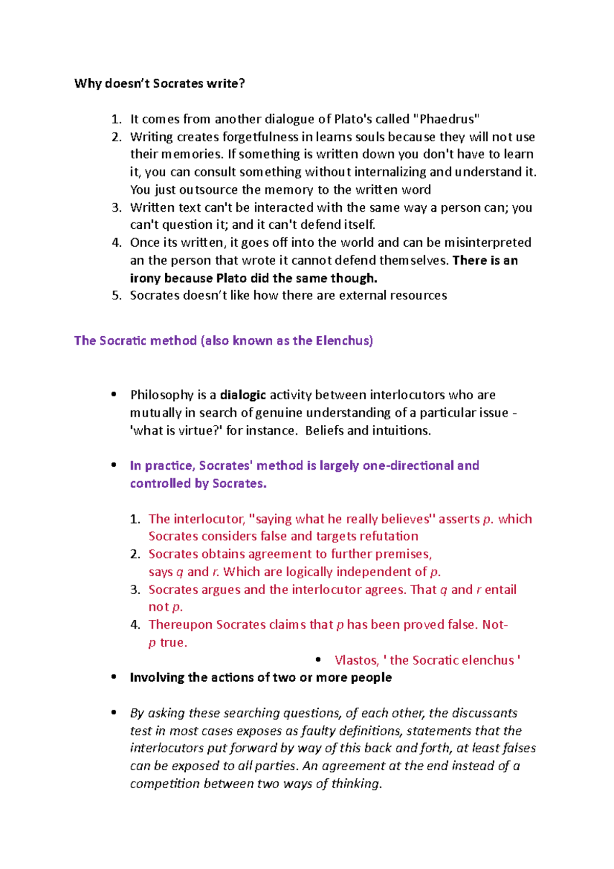 Socrate writing - Lecture notes 3-4 - Why doesn’t Socrates write? It ...