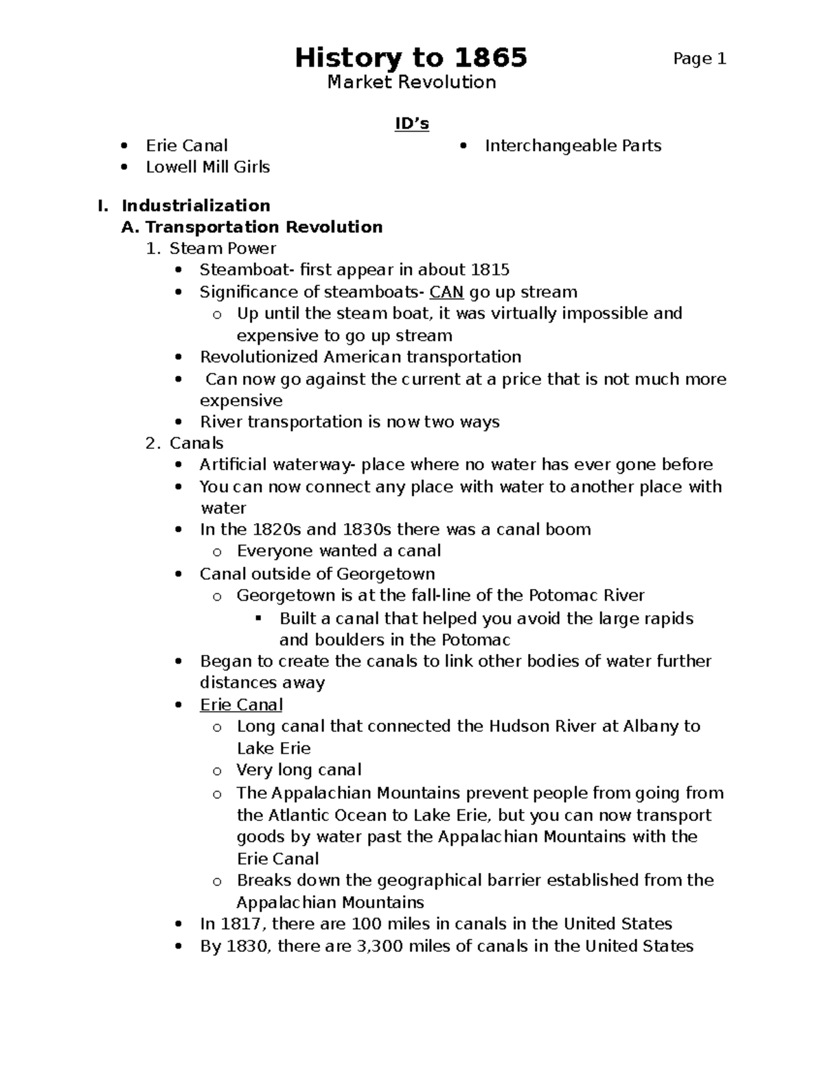 Market Revolution - Dr. Rohrs - History to 1865 Page 1 Market ...