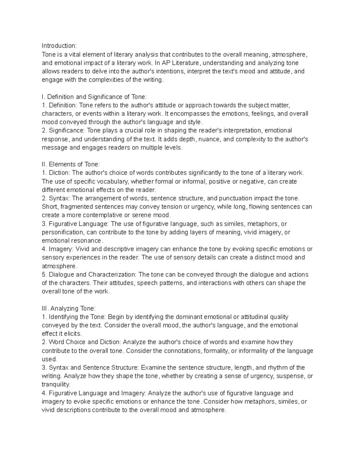 Tone in AP Literature - Introduction: Tone is a vital element of ...