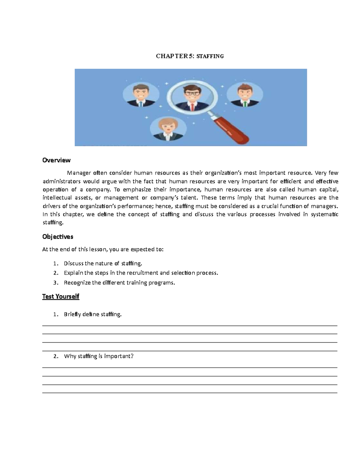 Lecture notes 4 - CHAPTER 5 : STAFFING Overview Manager often consider ...