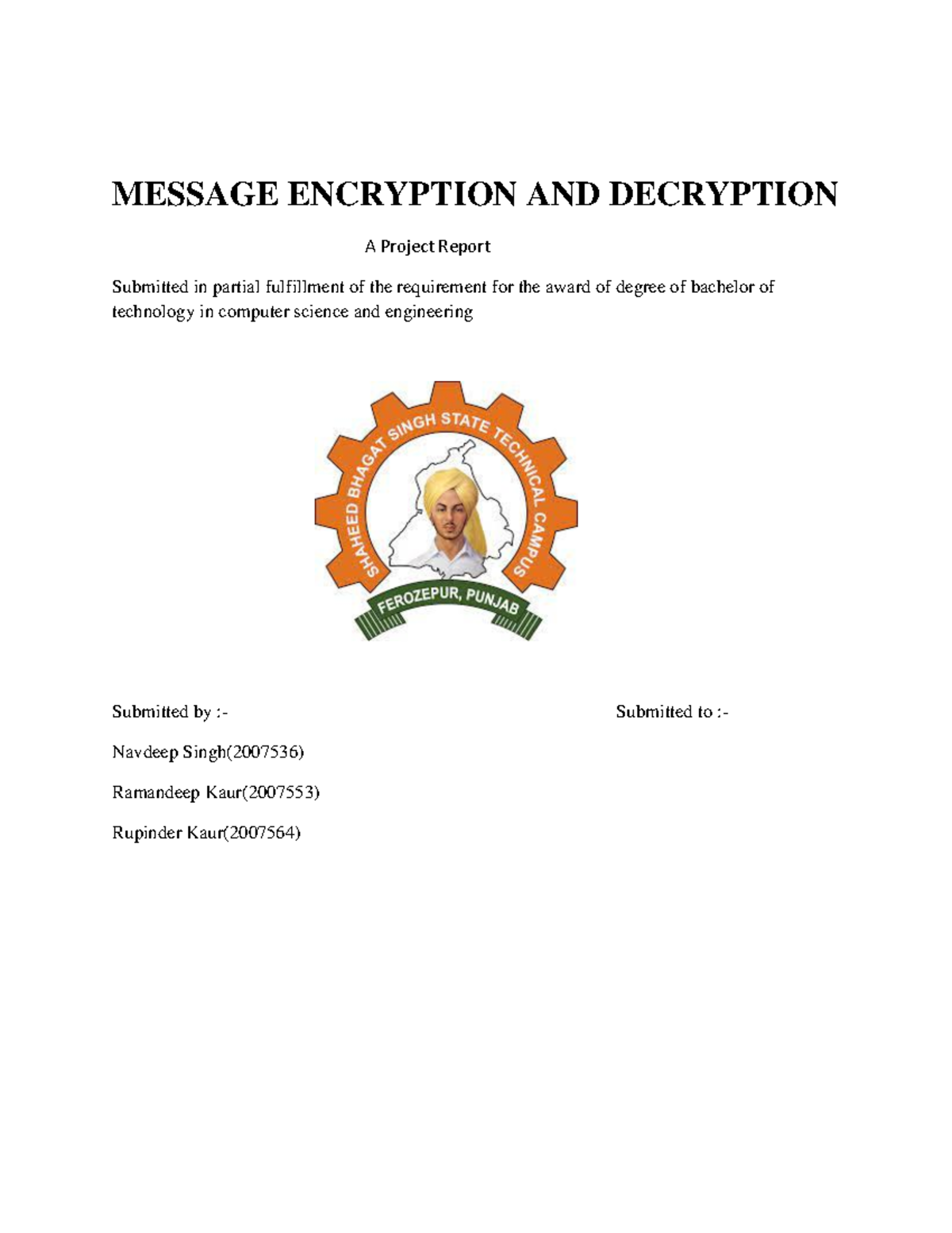 Message Encryption And Decryption Message Encryption And Decryption A Project Report Submitted