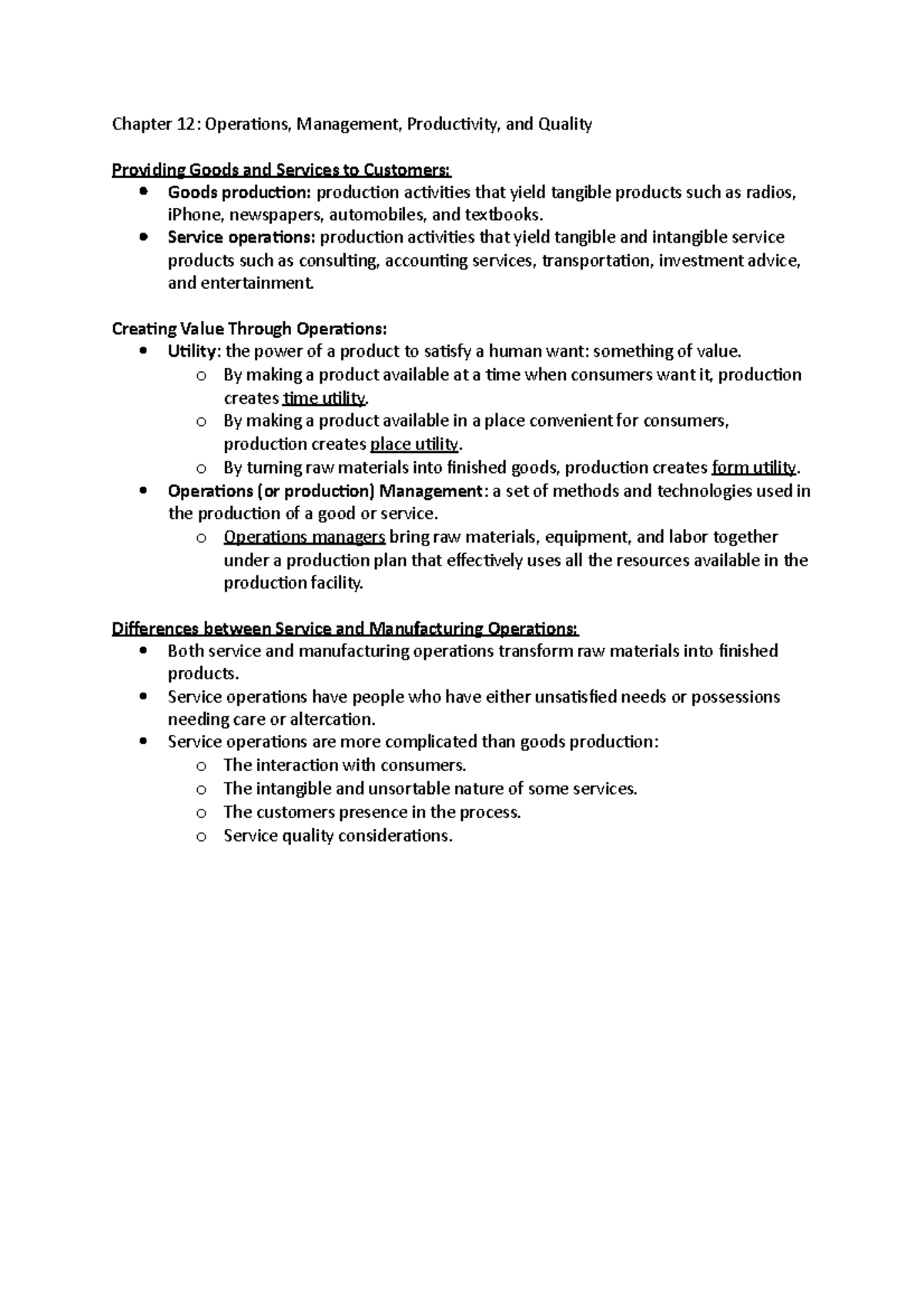 Chapter 12- operations management, producivity, and quality - Chapter ...