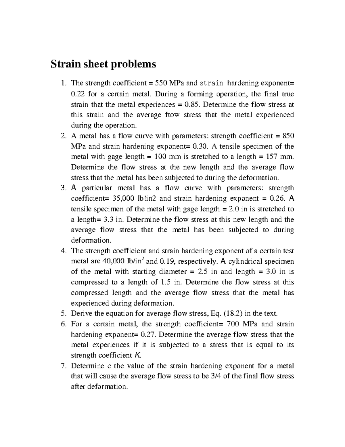Strain problems ie252 - help - Strain sheet problems The strength ...
