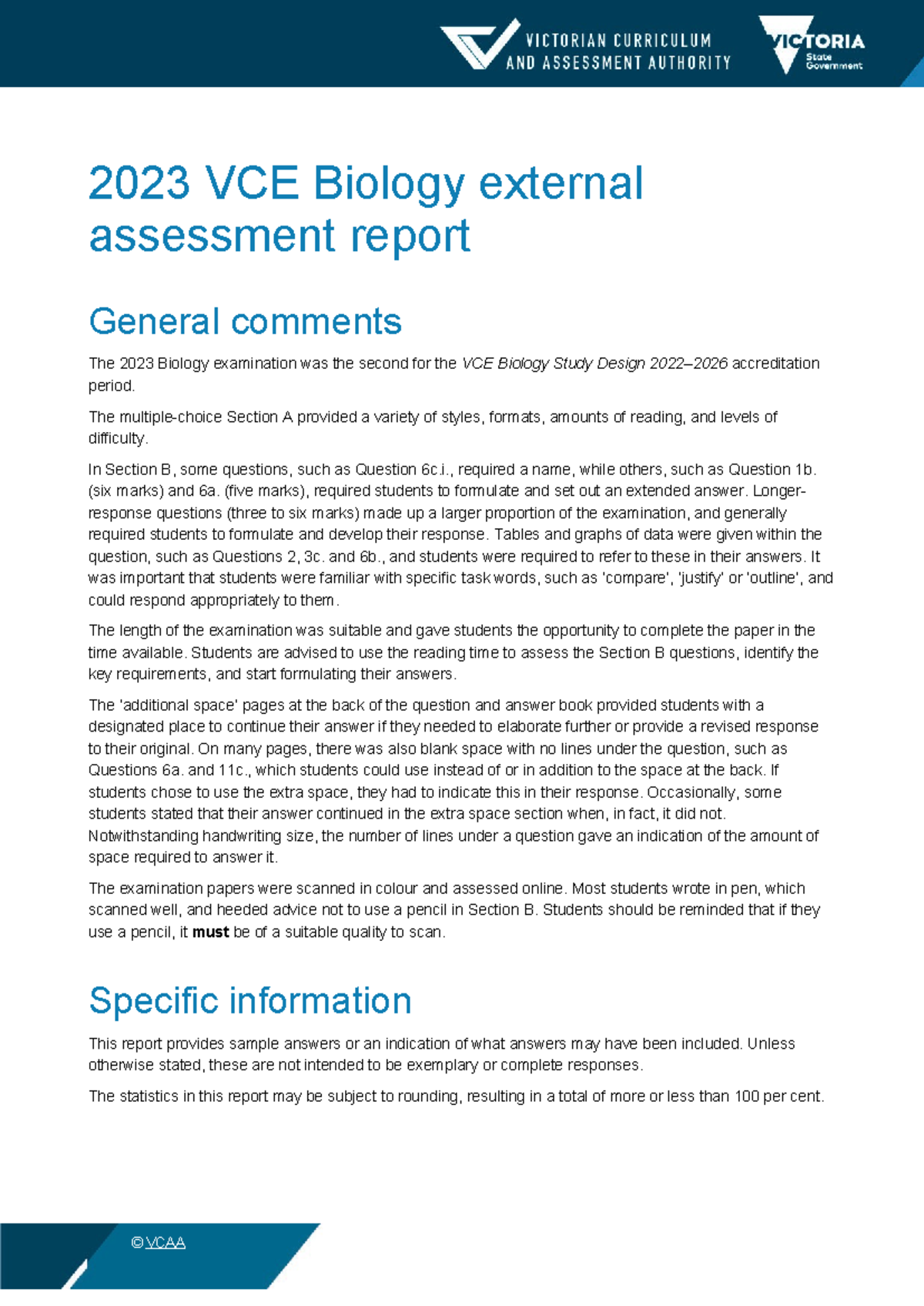 2023biology-report - 2023 VCE Biology external assessment report ...