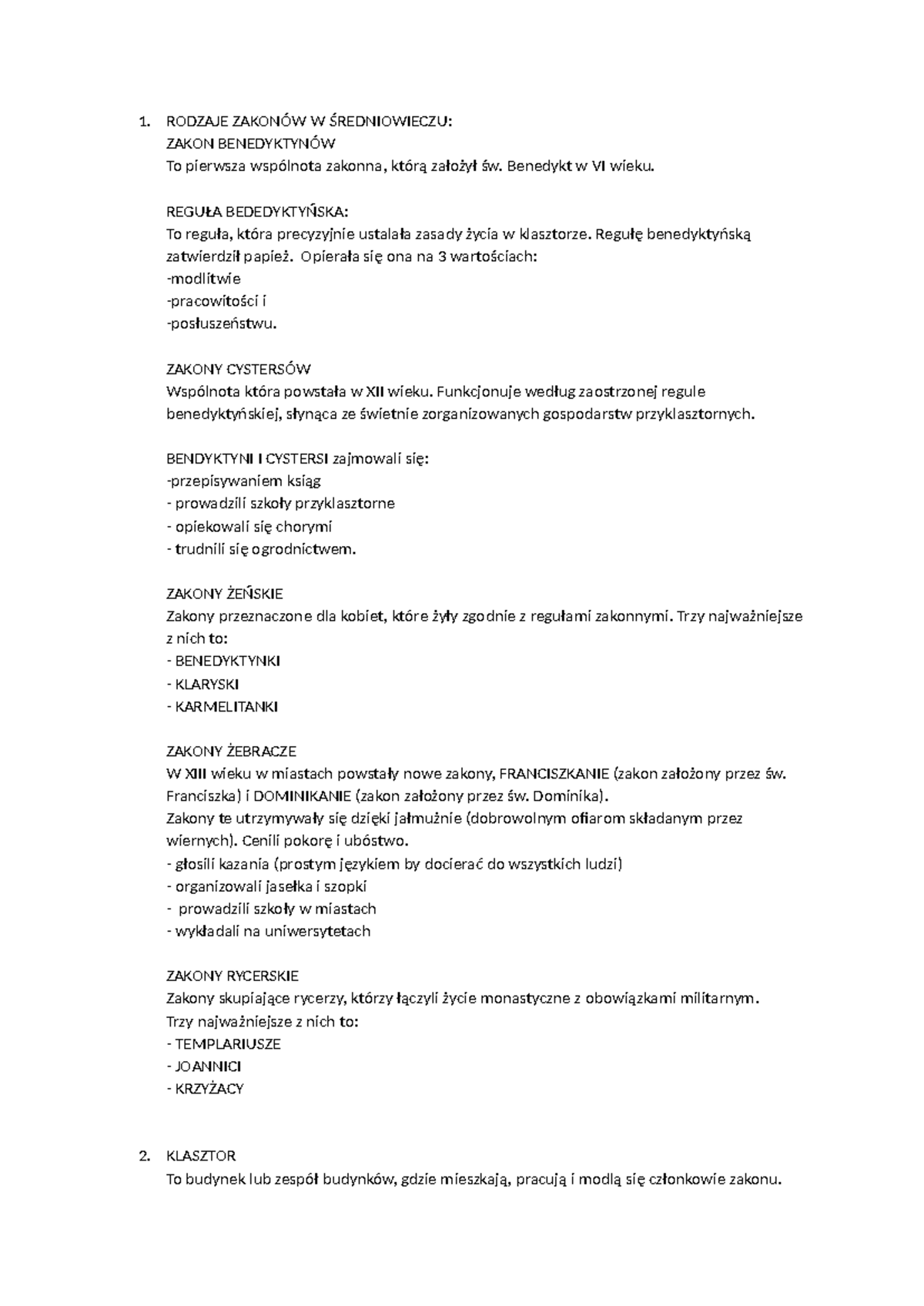 Rodzaje Zakonów W Ś Redniowieczu - 1. RODZAJE ZAKONÓW W ŚREDNIOWIECZU ...