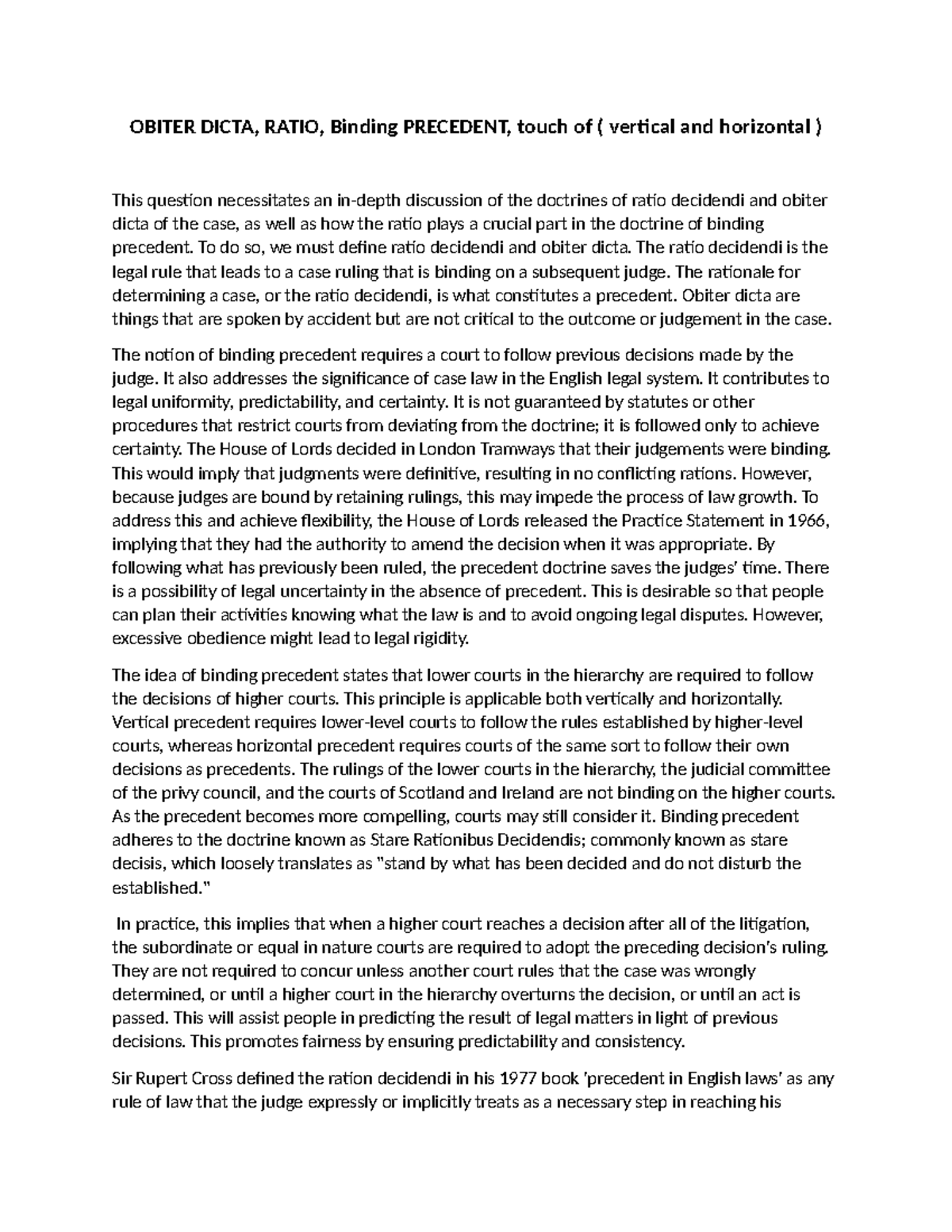 Obiter Dicta (12)FF - OBITER DICTA, RATIO, Binding PRECEDENT, touch of ...