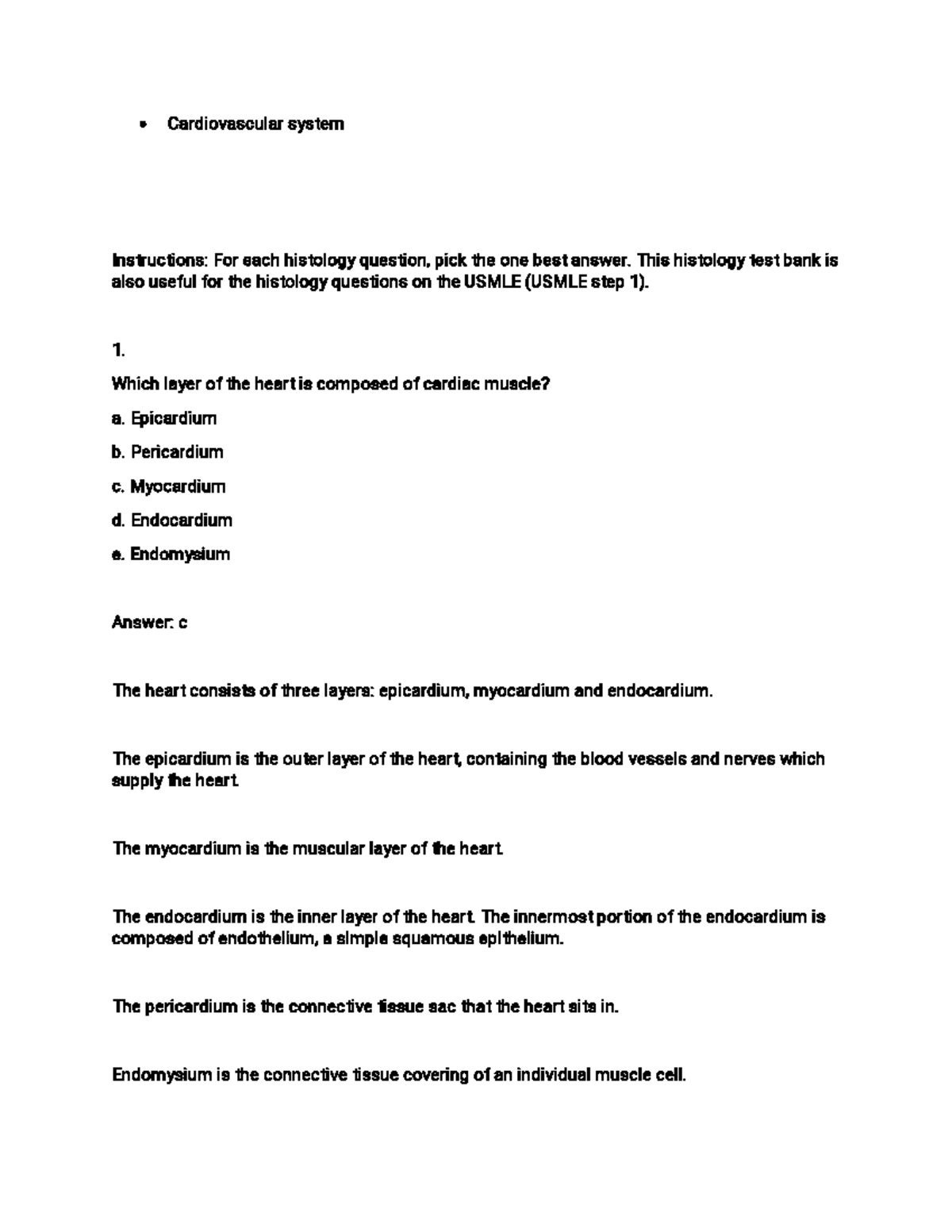 Cardiovascular system MCQ - Cardiovascular system Instructions: For ...