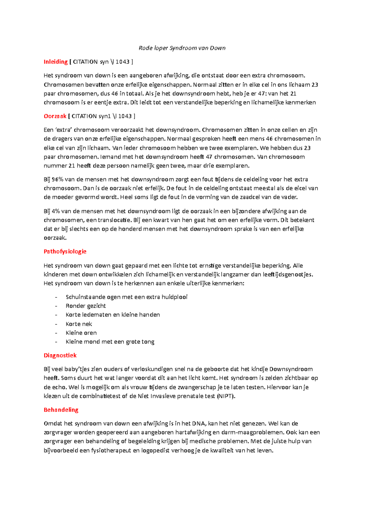 Rode loper Syndroom van Down - Rode loper Syndroom van Down Inleiding ...
