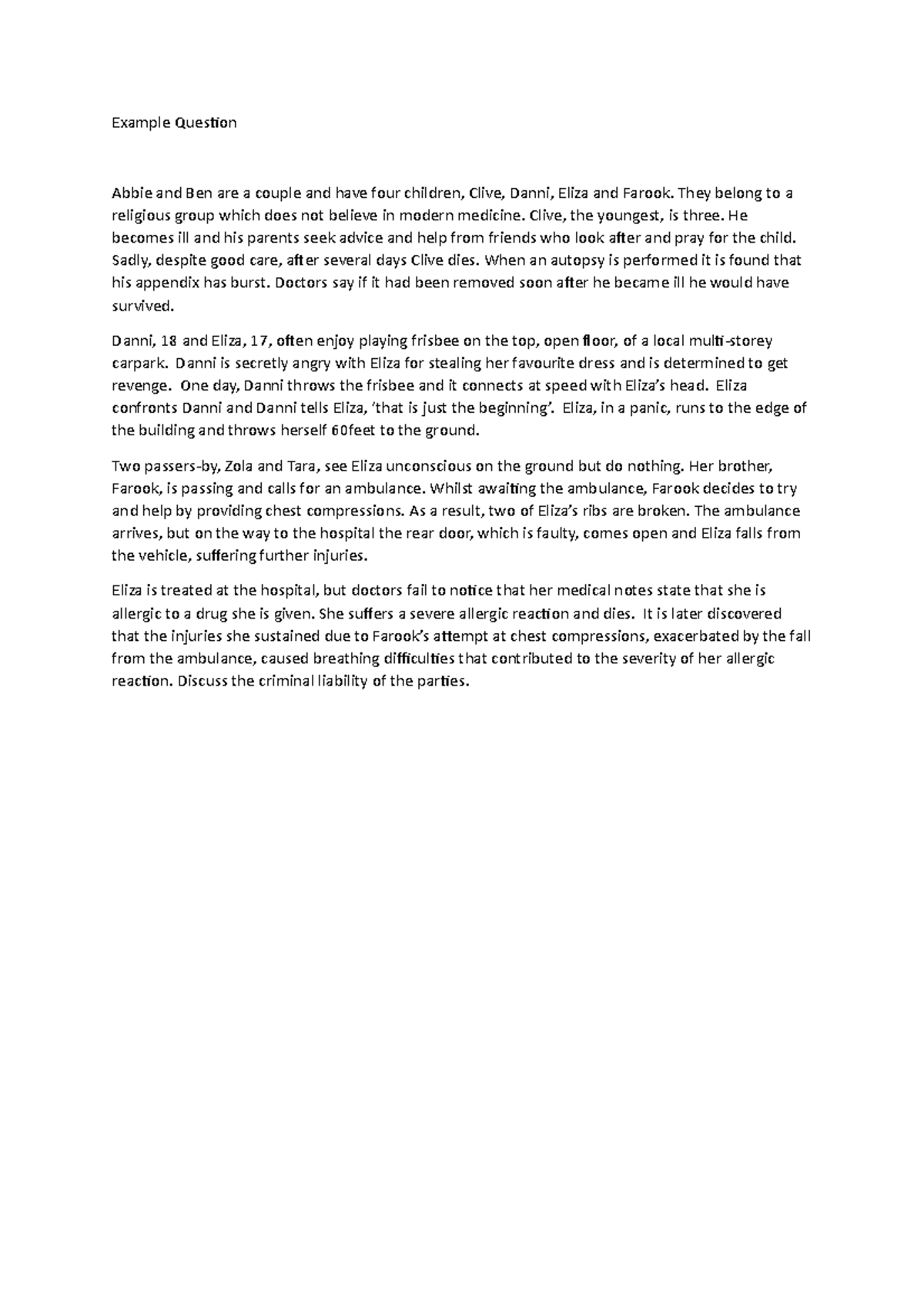 Example Question for AR lecture - Example Question Abbie and Ben are a ...