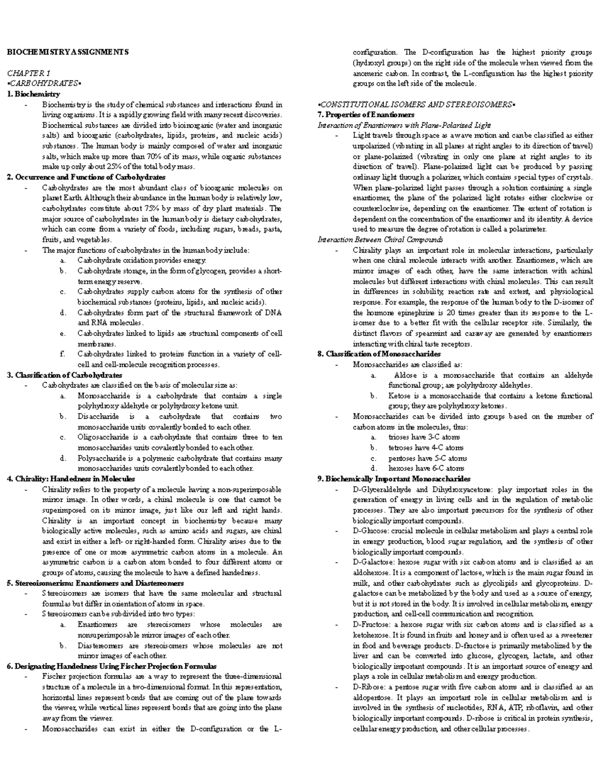 Biochemistry-Assessments - BIOCHEMISTRY ASSIGNMENTS CHAPTER 1 ...