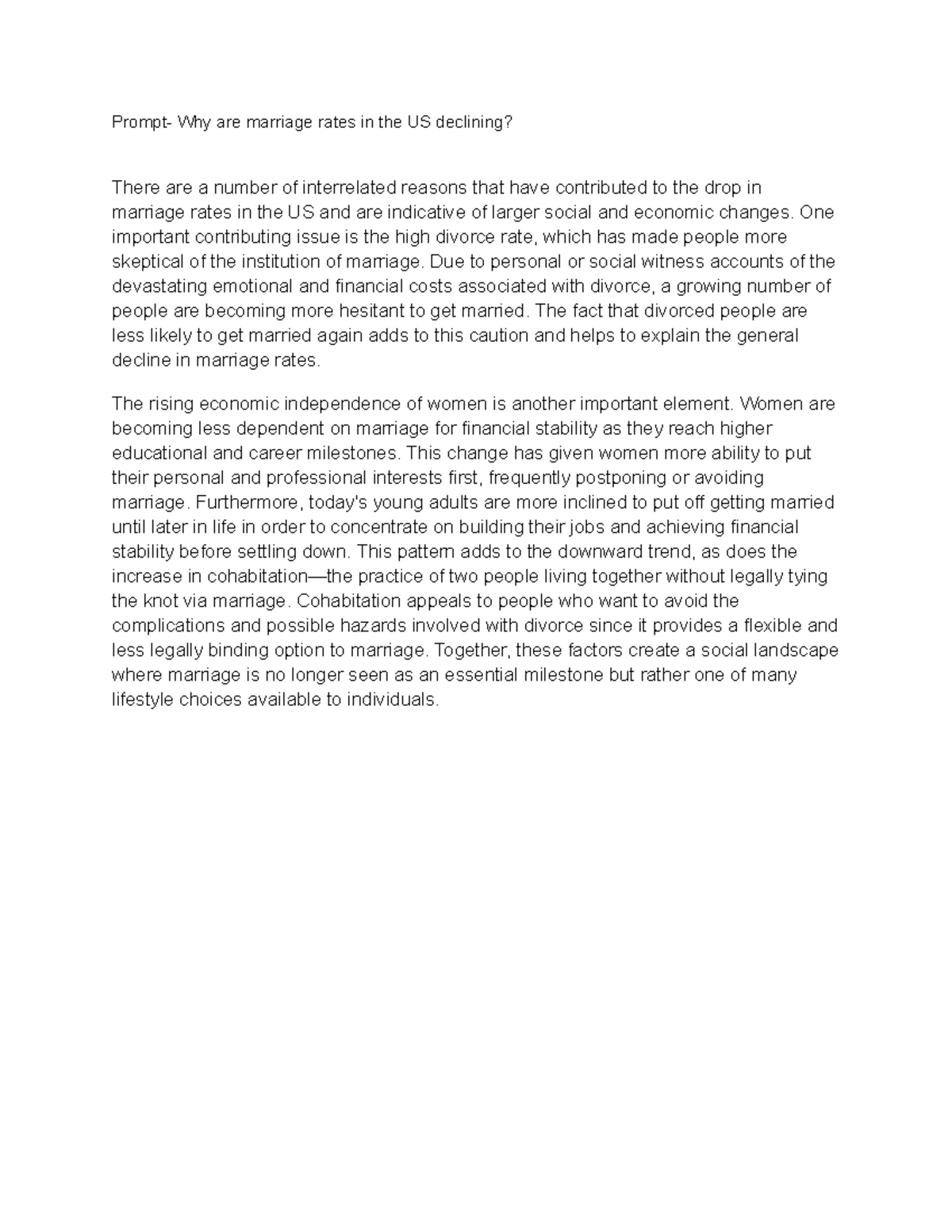 Why are marriage rates declining in the US - Prompt- Why are marriage ...