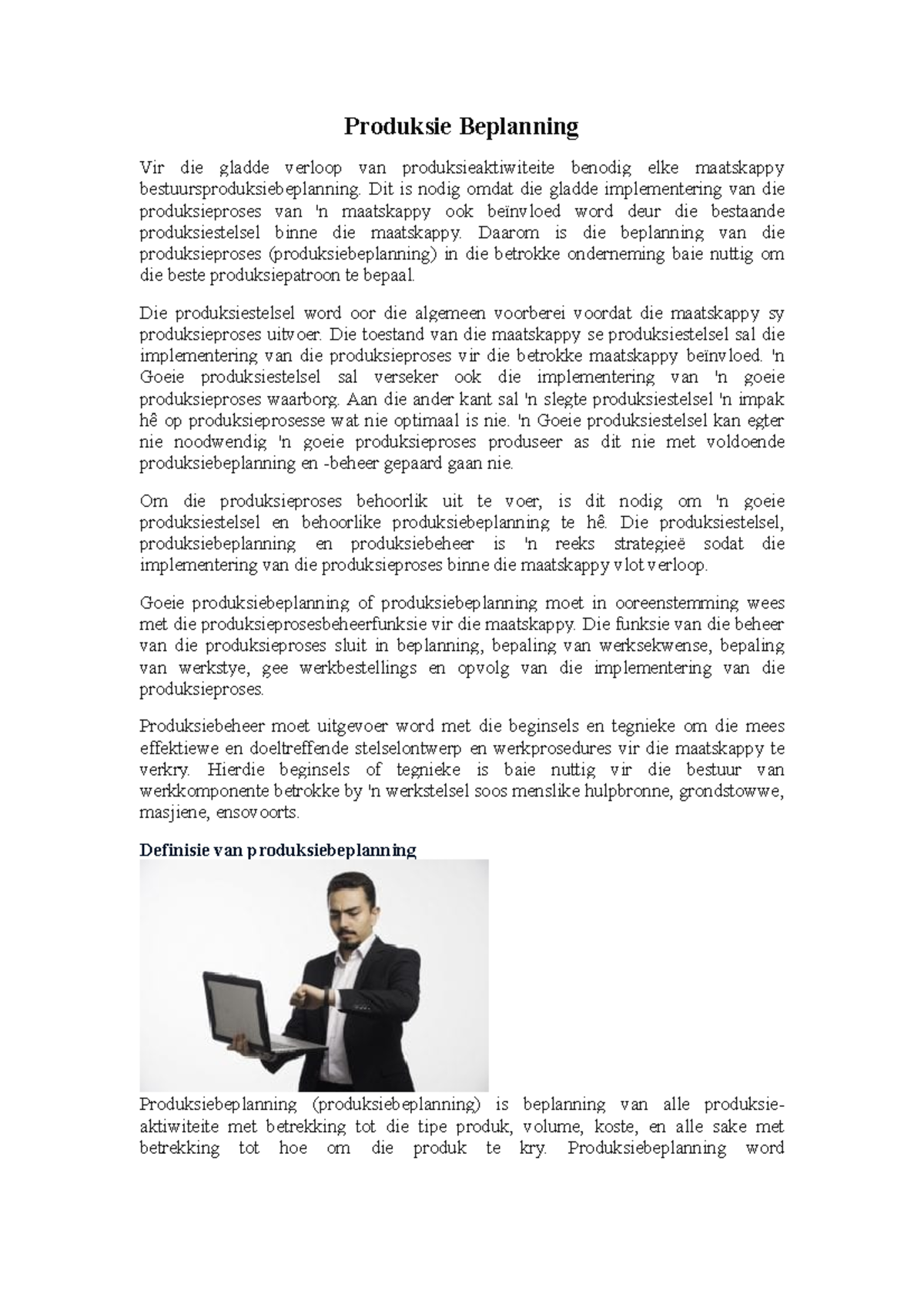 Production Planning - Produksie Beplanning Vir die gladde verloop van ...