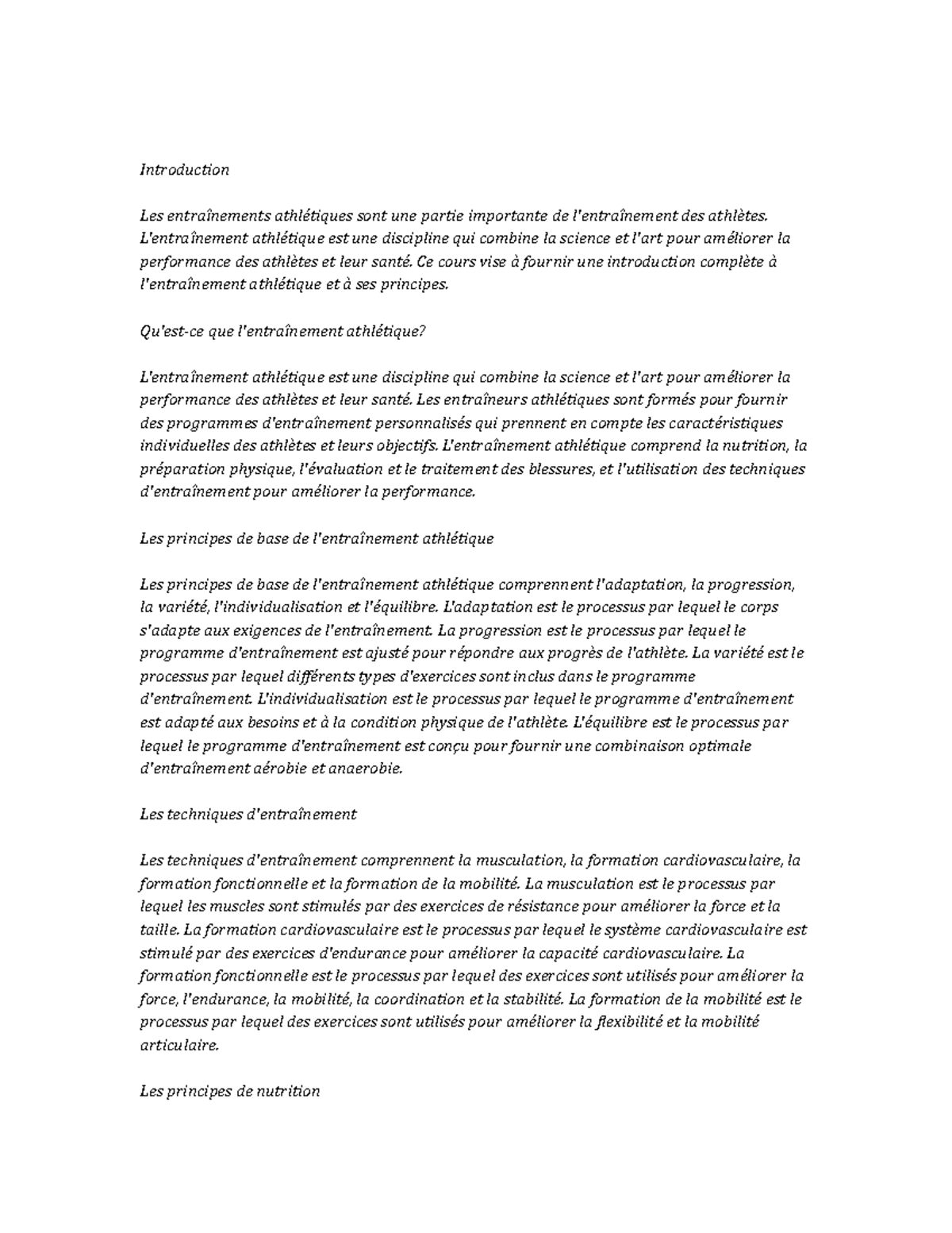 Athletic Training Study Notes - Introduction Les entraînements ...