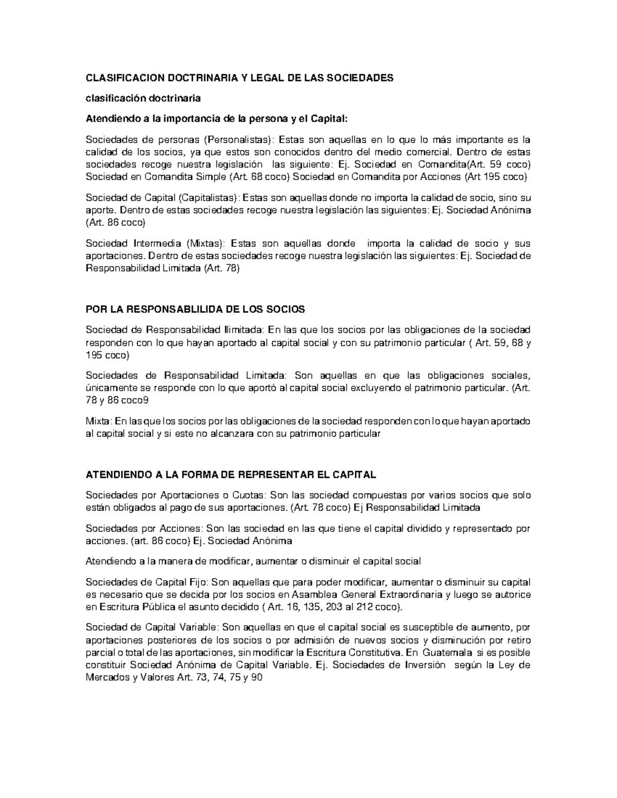 Sociedades mercantiles - CLASIFICACION DOCTRINARIA Y LEGAL DE LAS SOCIEDADES clasificación - Studocu