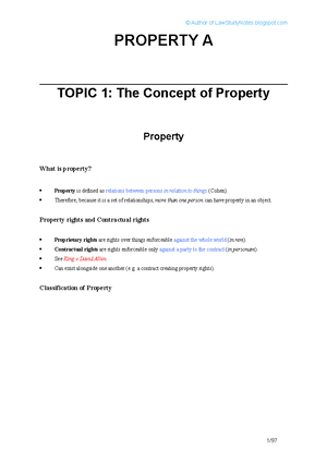 Property Exam Lecture Notes - FIXTURES vs CHATTELS FIXTURES vs CHATTELS ...