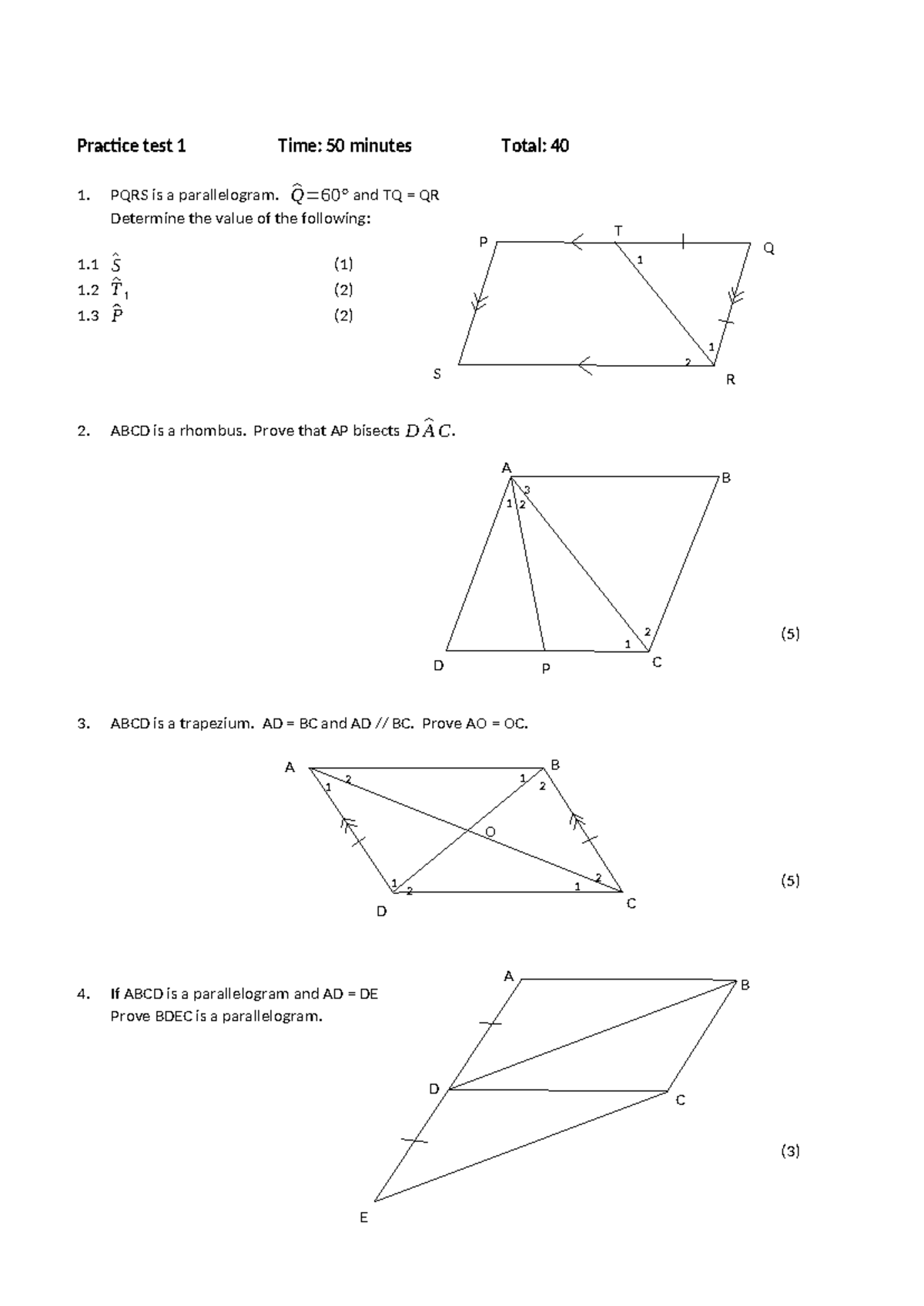 Gr 10 -Practice test (Geometry) - Practice test 1 Time: 50 minutes ...