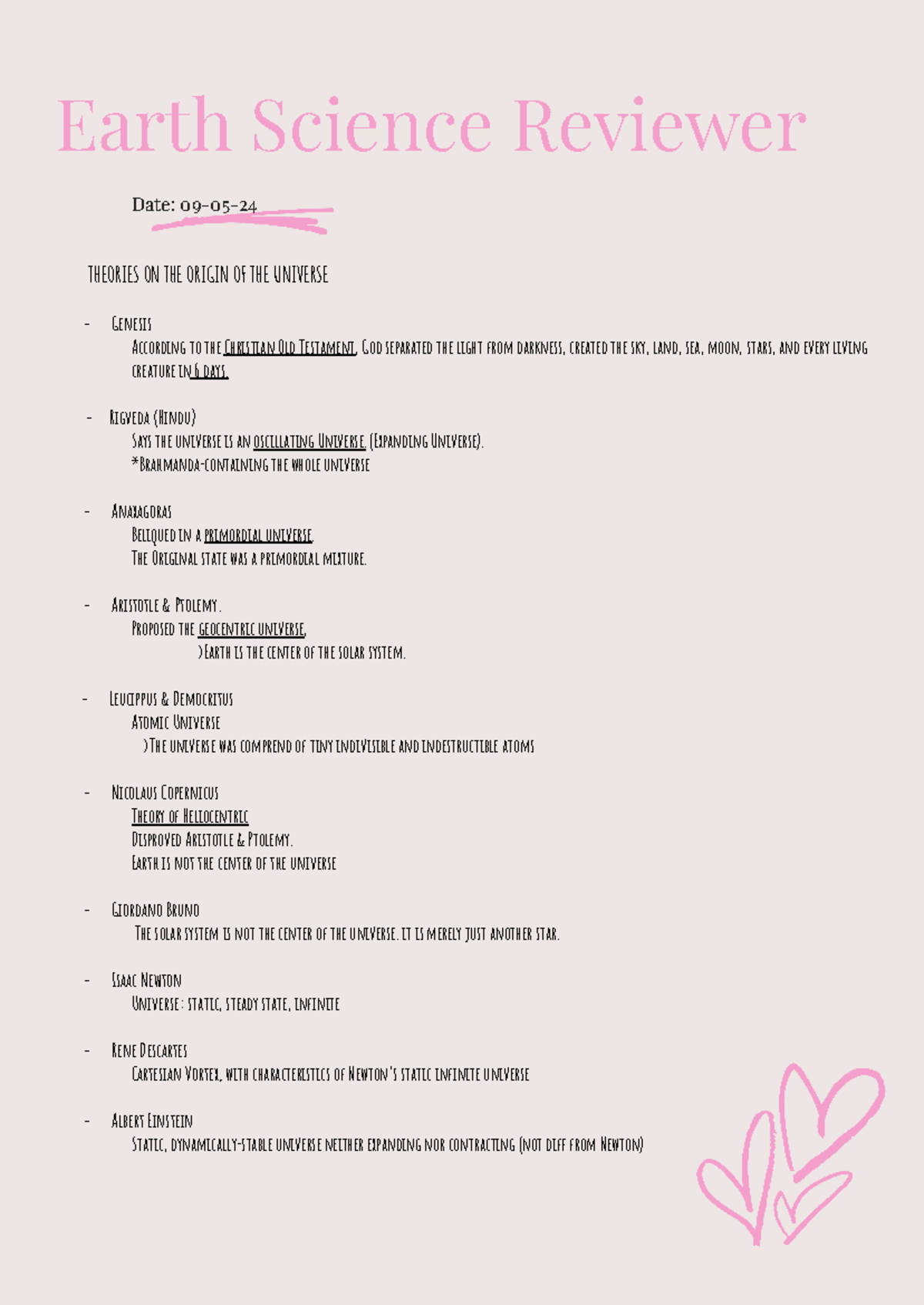 Esci reviewer - Earth Science Reviewer Date: 09-05- THEORIES ON THE ...