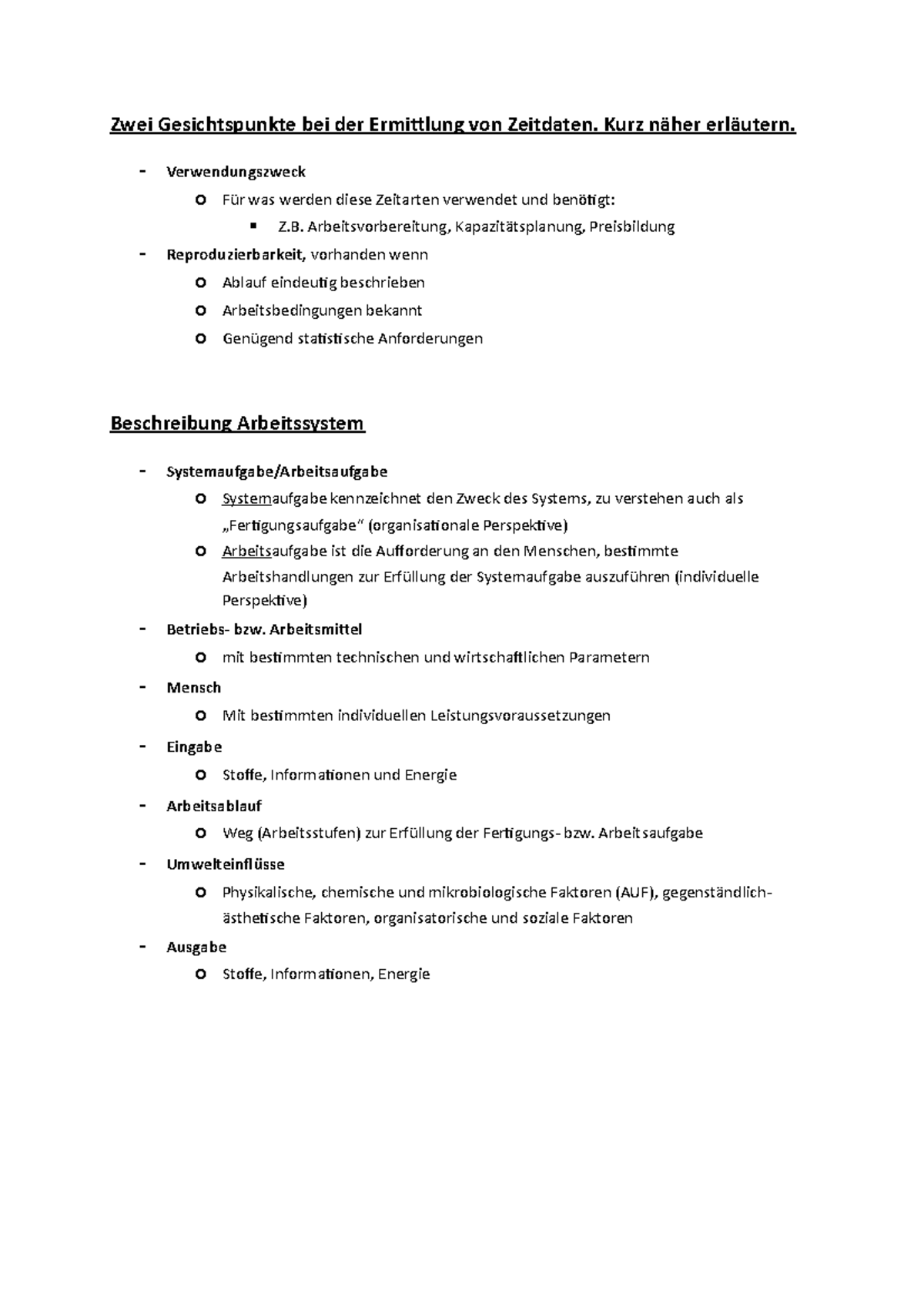 Klausur 3 Juli Sommersemester 2017, Fragen und Antworten - Zwei Gesichtspunkte bei der ...