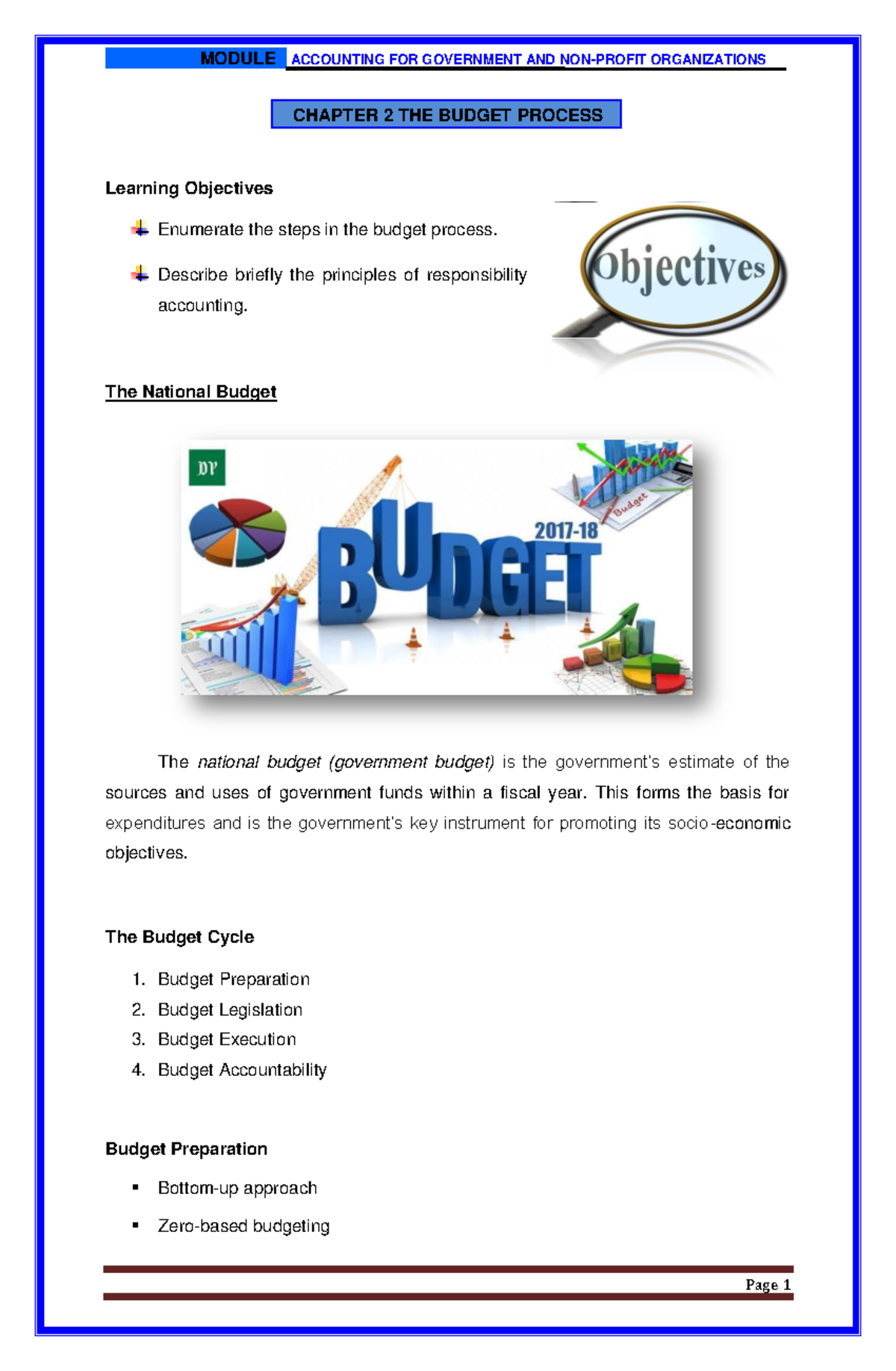 Budget process - Describe briefly the principles of responsibility ...