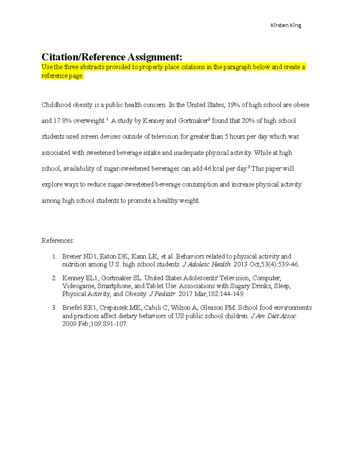 AMA Citation Reference Assignment Completion - Citation/Reference ...