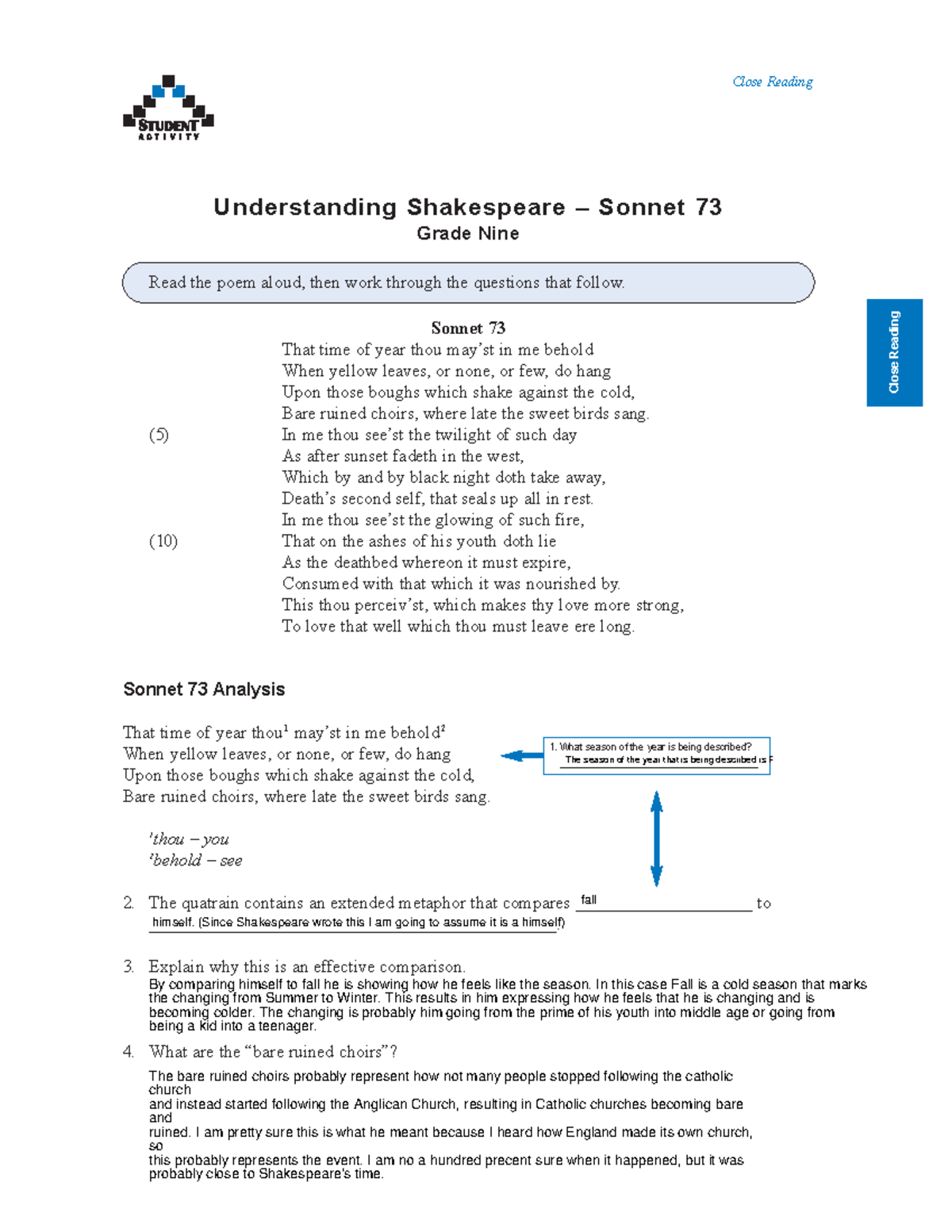 Understanding Shakespeare - Fillable - Understanding Shakespeare ...