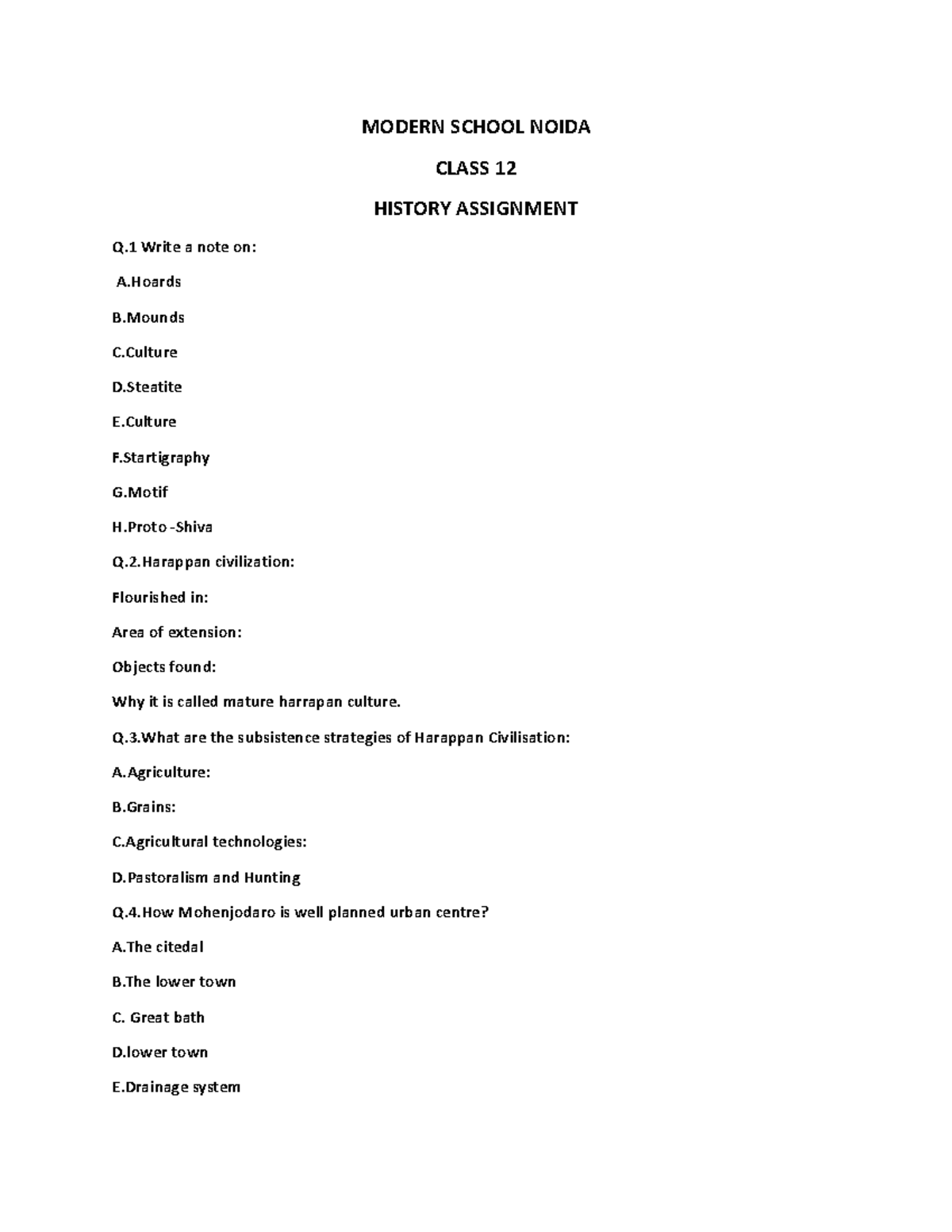 History Assignment -Important questions - MODERN SCHOOL NOIDA CLASS 12 ...