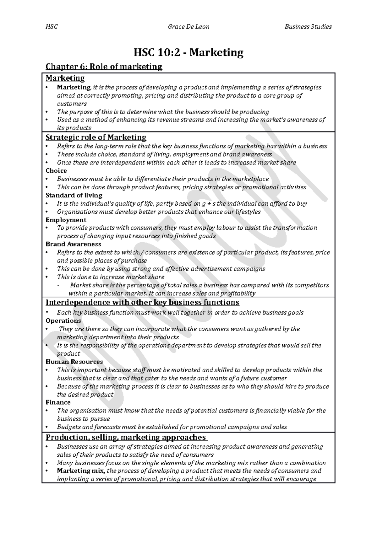 Business Studies Notes - Marketing 3 - HSC 10:2 - Marketing Chapter 6 ...