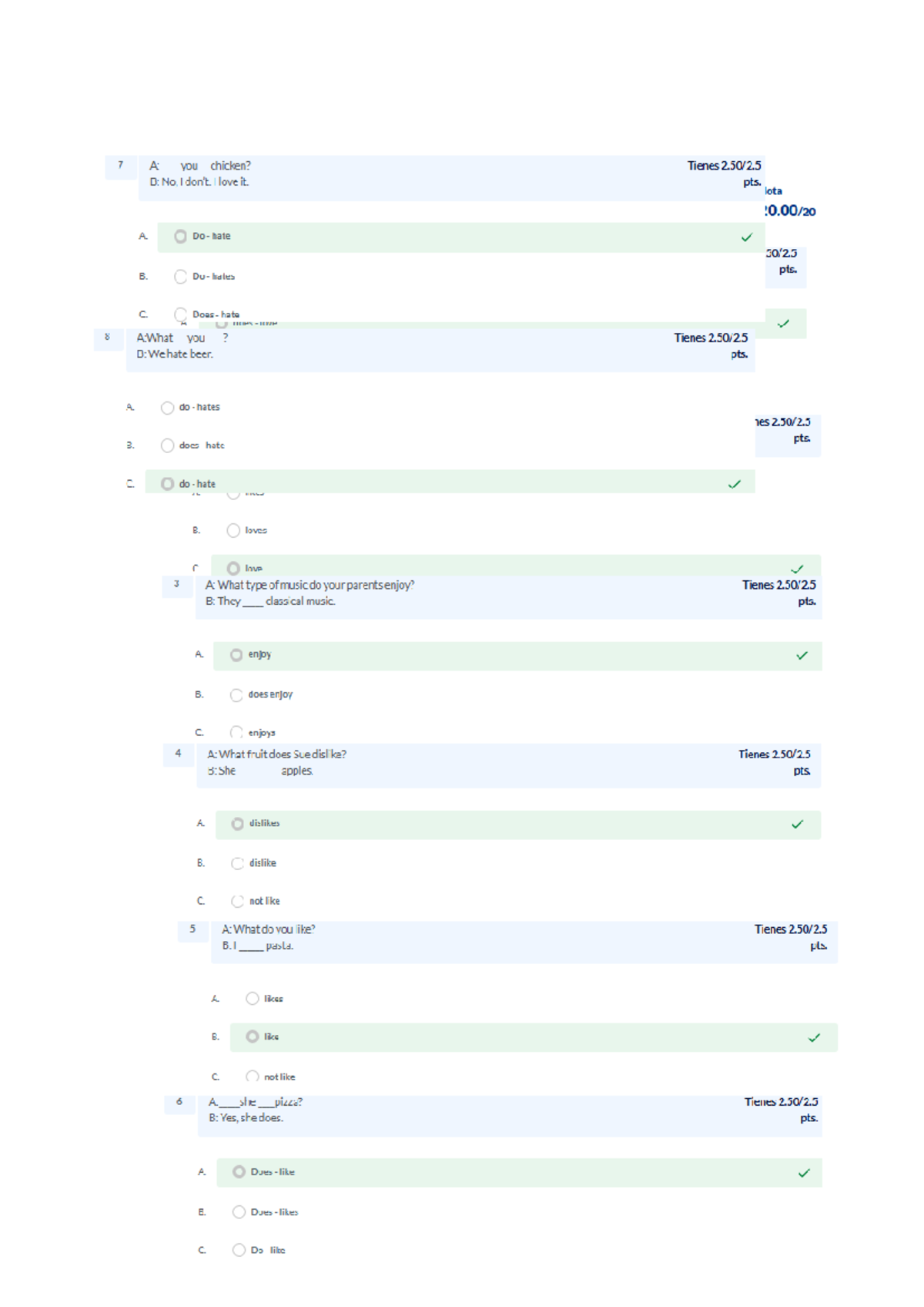 Week 14 - Pre-Task Verbs of preference - Time to practice 2 - 7 A: you ...