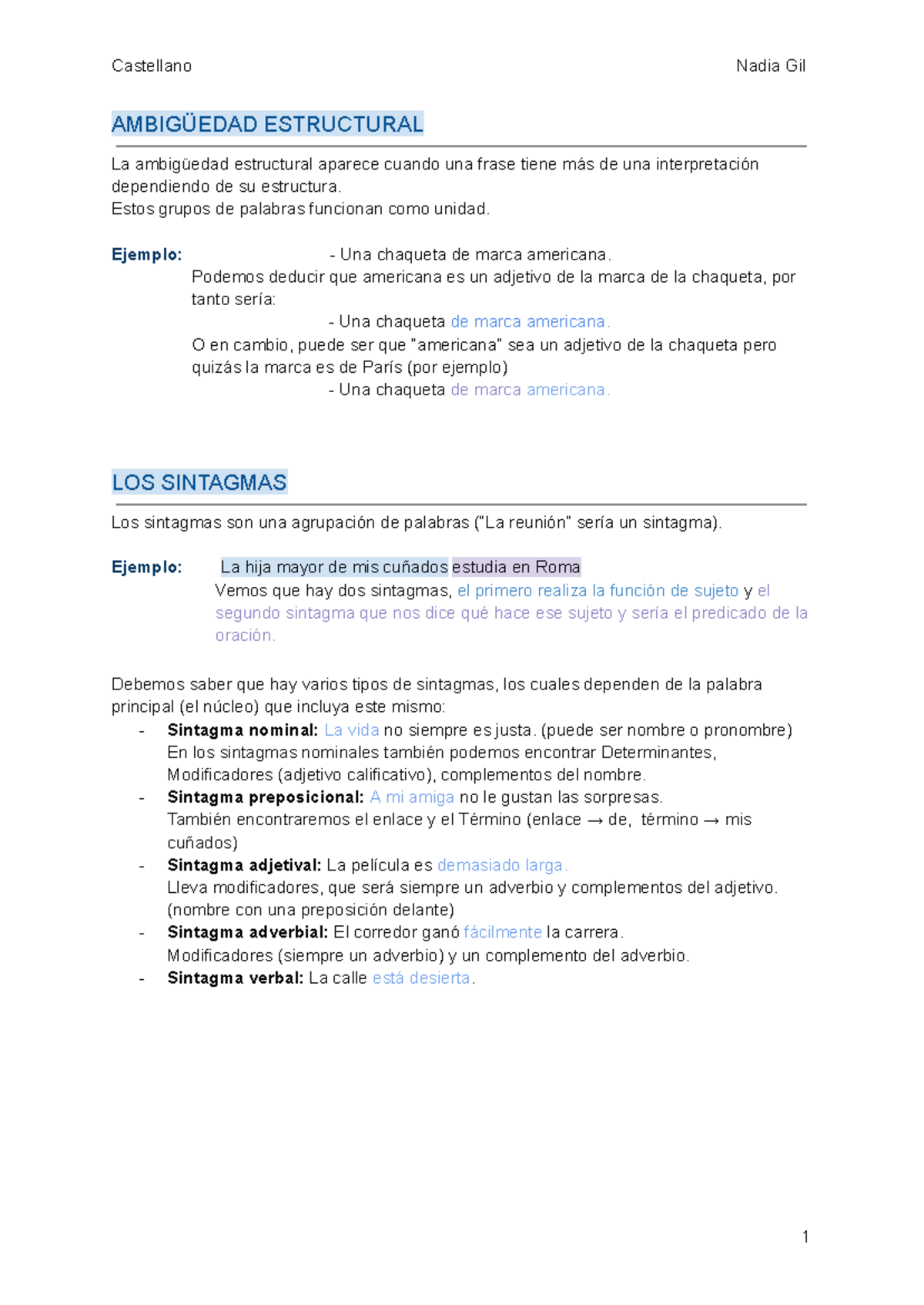 Ambigüedad estructural y sintagmas - Castellano Nadia Gil AMBIGÜEDAD ...