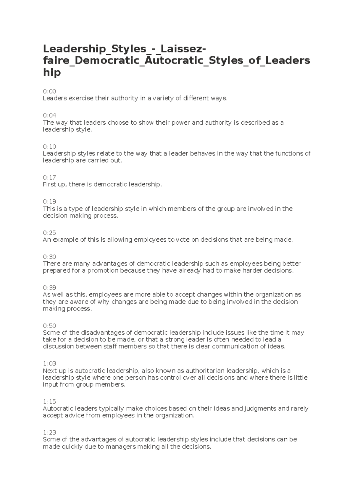 Leadership Styles - Laissez-faire Democratic Autocratic Styles of ...