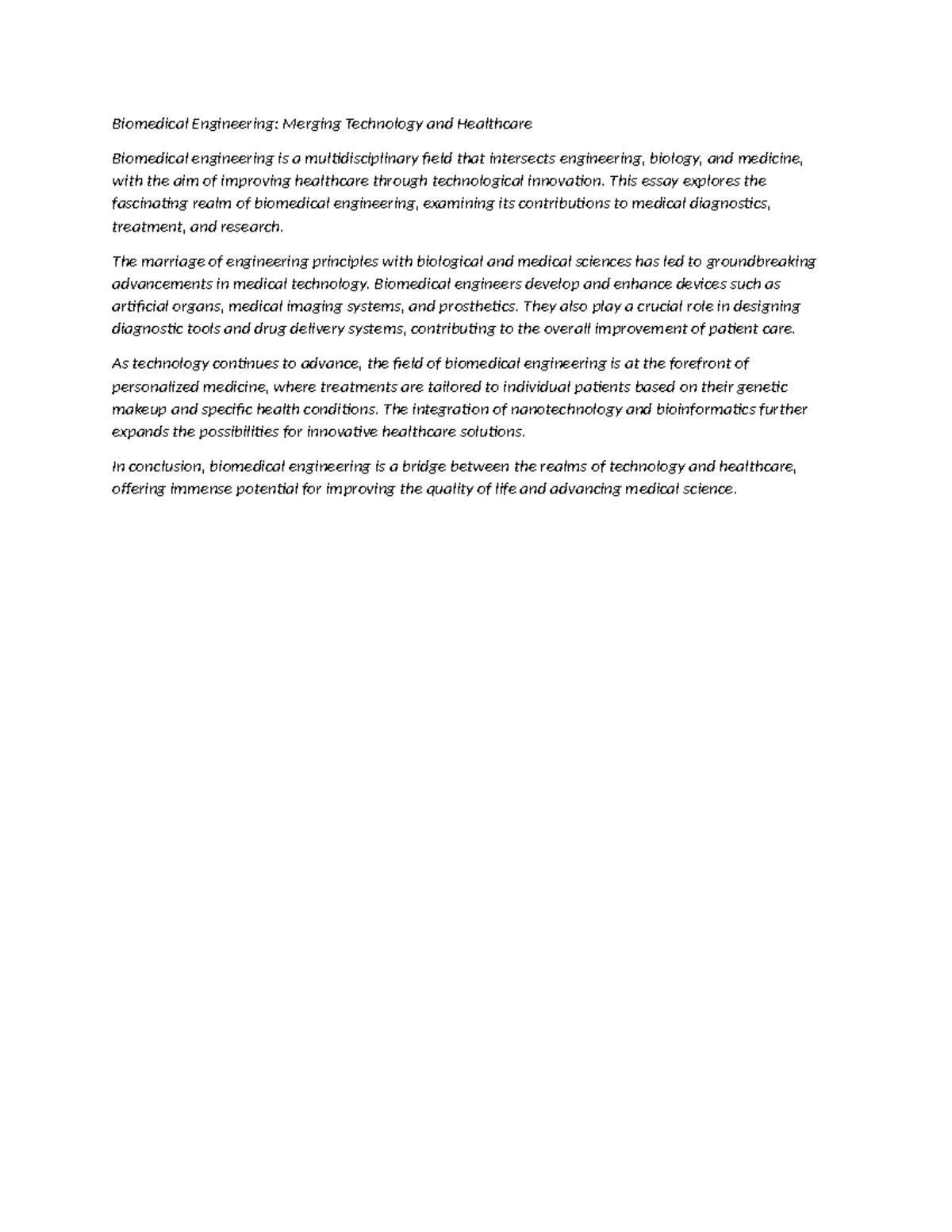 Biomedical Engineering - This essay explores the fascinating realm of ...