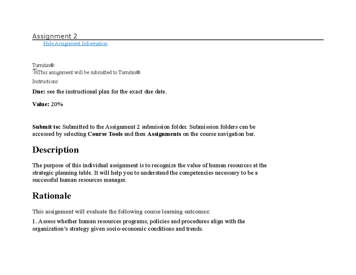 HR Assignment 2 due on April 18,2021 - Assignment 2 Hide Assignment ...