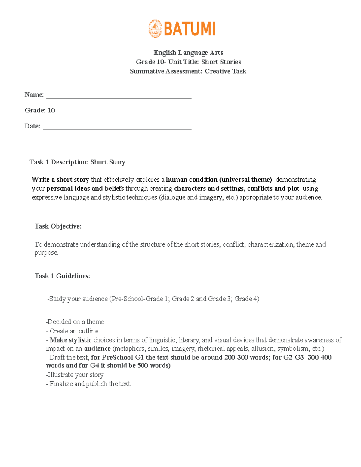 Summat 4Story Writing - English Language Arts Grade 10- Unit Title ...
