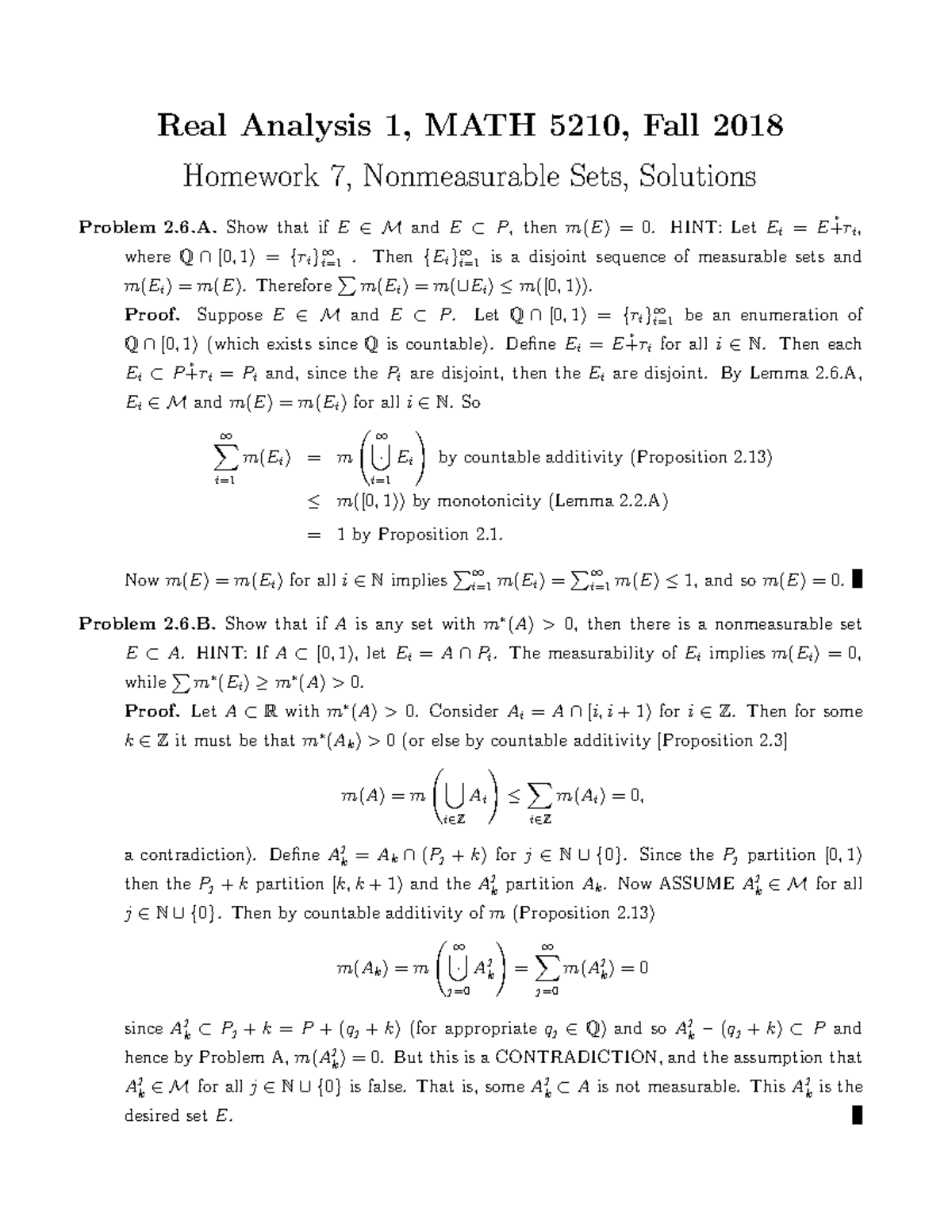 HW7-soln-Fall18 - Introduction to Series of Limits 10 - Real Analysis 1, MATH 5210, Fall 2018 ...