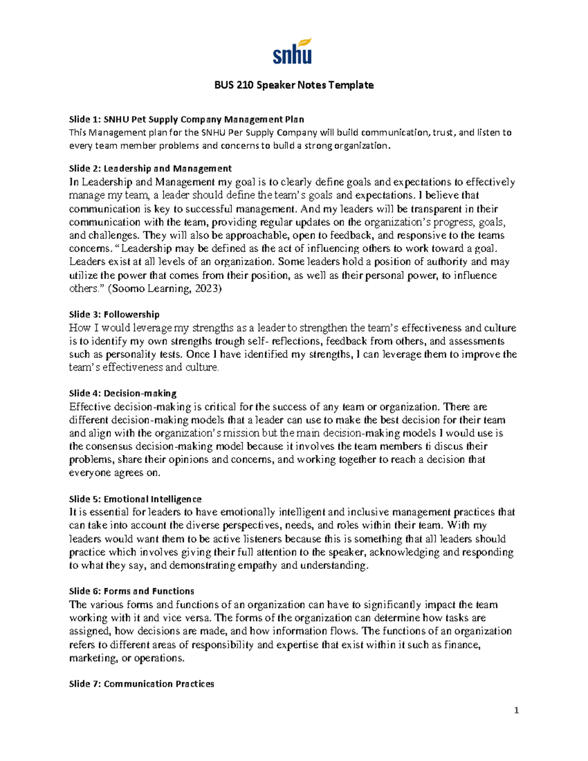 7-3 Project One Organizational Evaluation Proposal - 1 BUS 210 Speaker ...