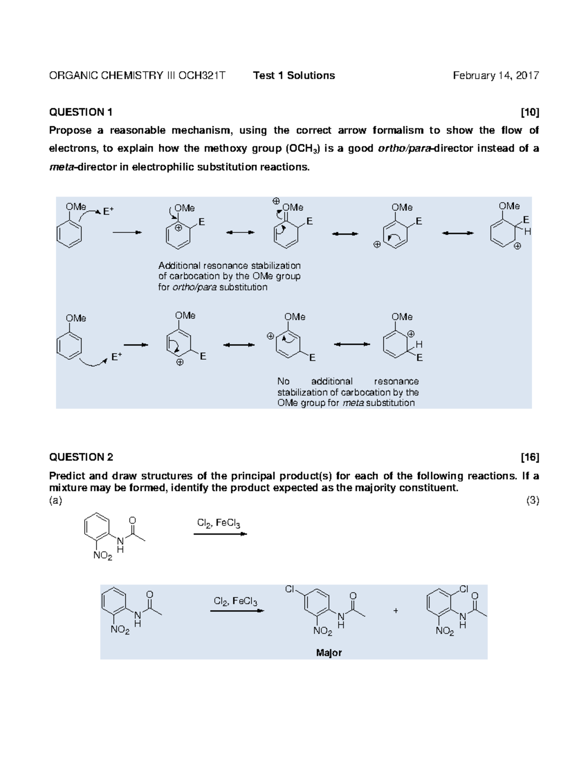 2017 A OCH321T Test 1 Solns - ORGANIC CHEMISTRY III OCH321T Test 1 ...