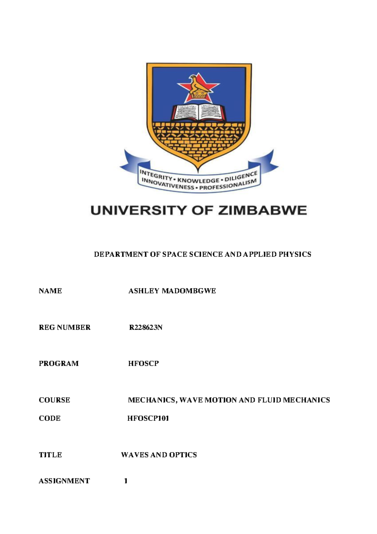 Fibre Optics Assignment 1 - DEPARTMENT OF SPACE SCIENCE AND APPLIED ...