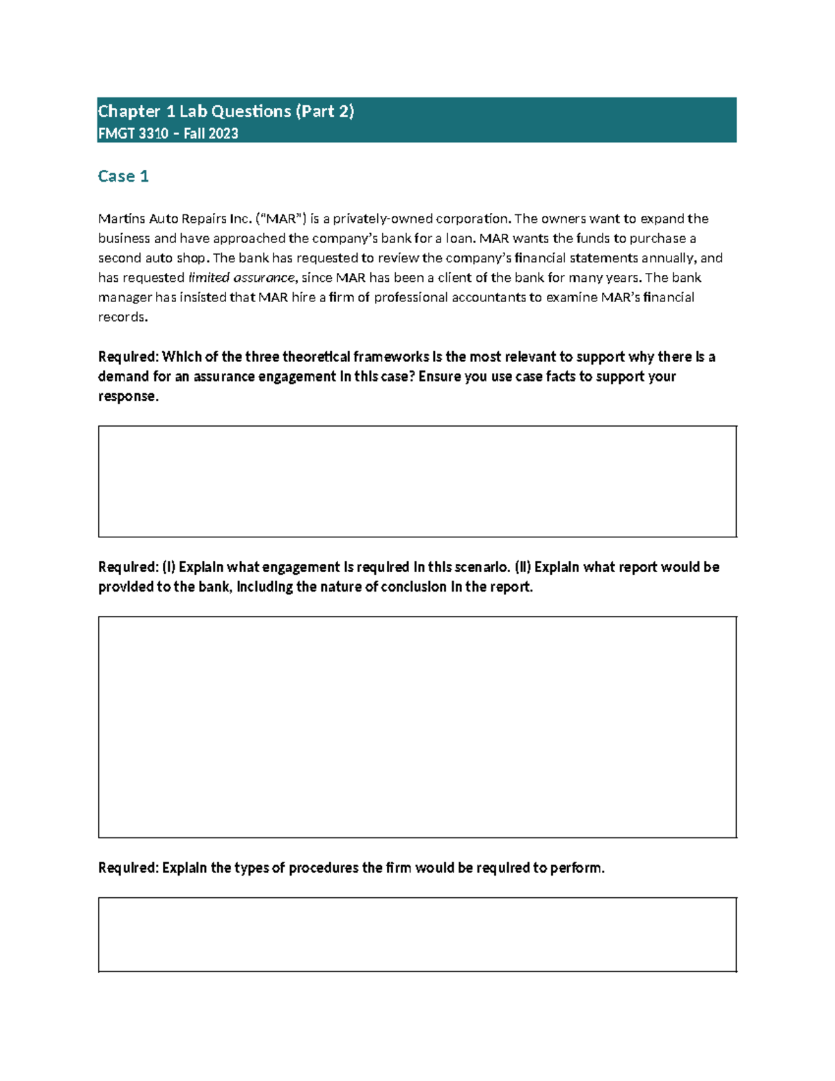 Chapter 1 Lab Questions Part 2 - Chapter 1 Lab Questions (Part 2) FMGT ...