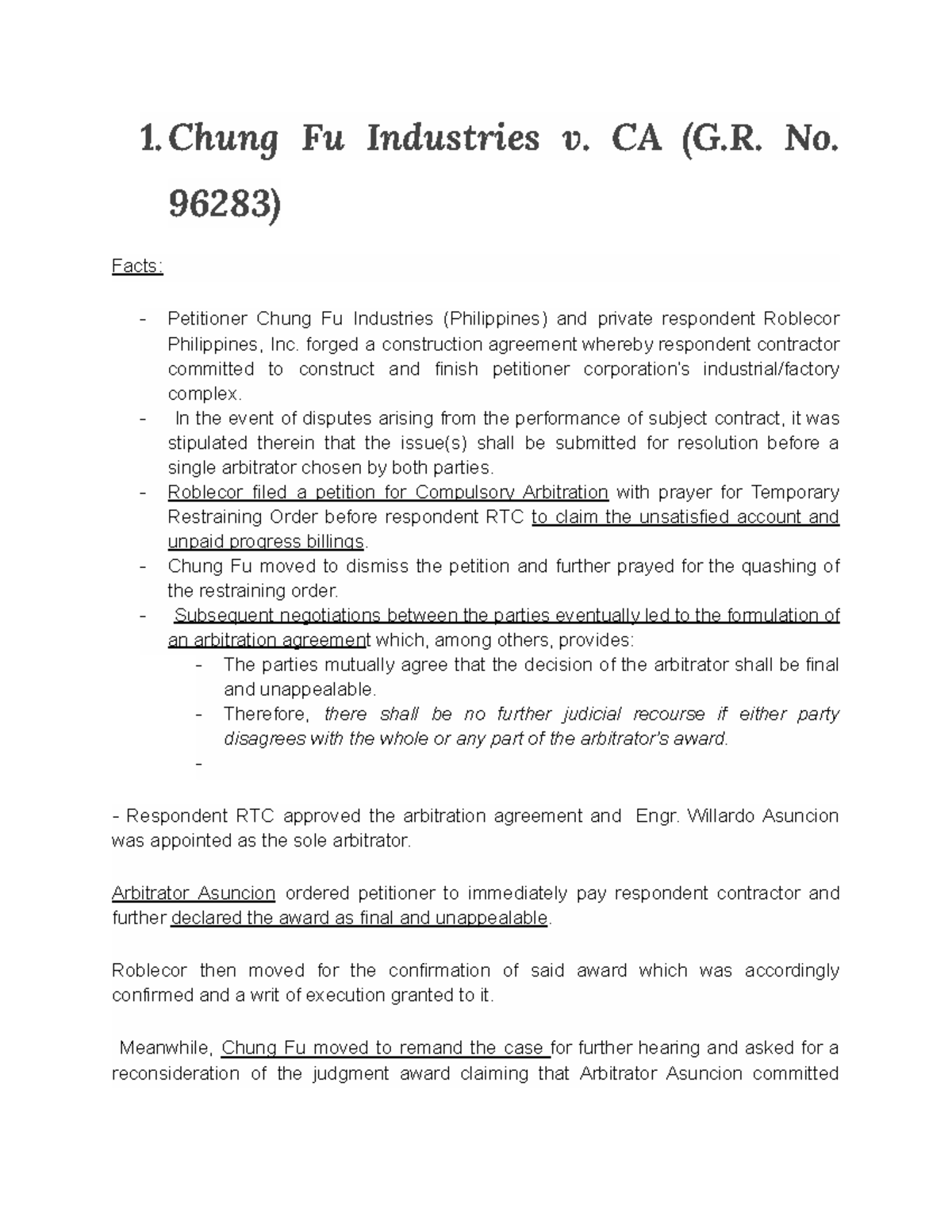 ADR Case Digest Compilation - 1. Chung Fu Industries v. CA (G. No ...