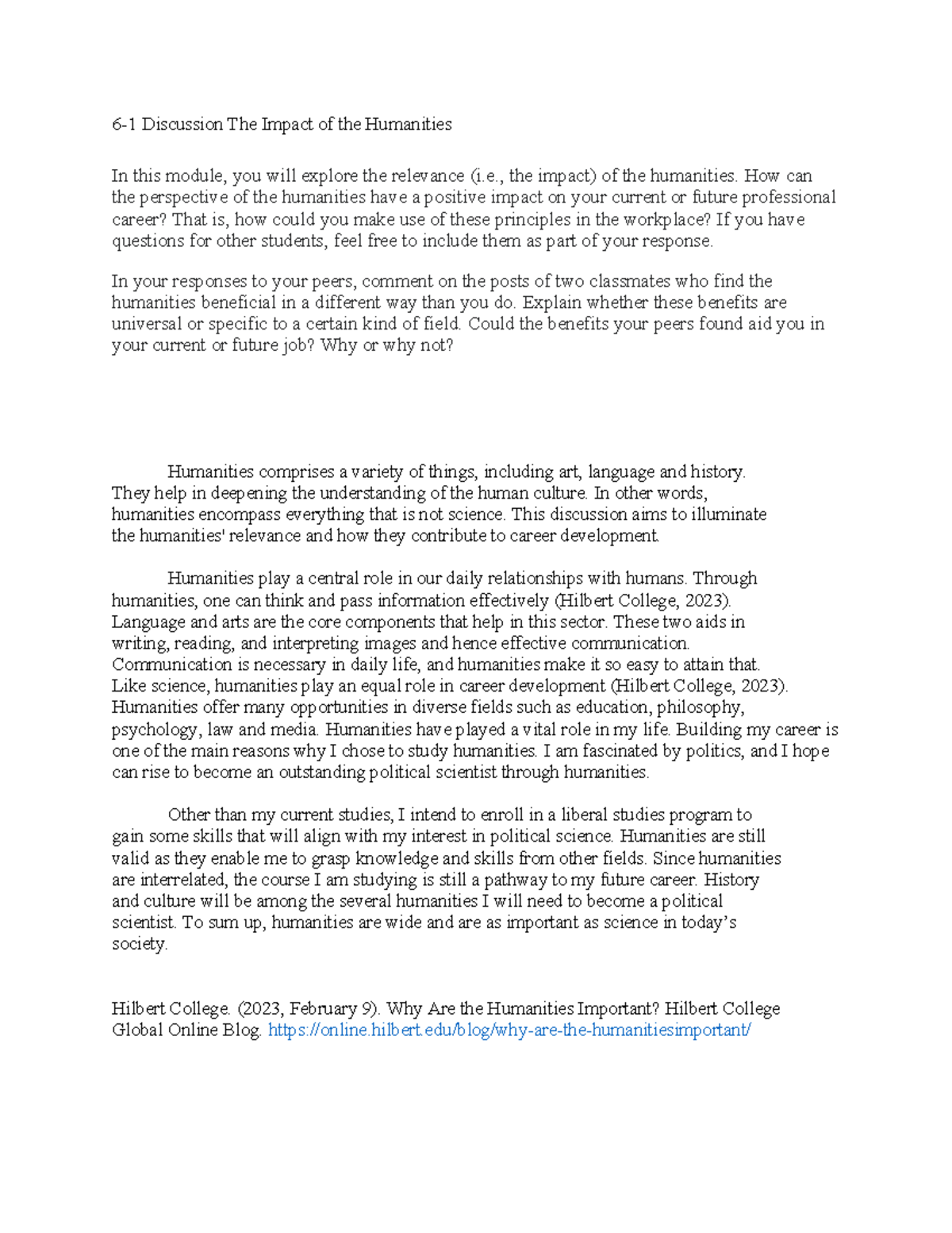 6-1 Discussion Impact of the Humanities - 6-1 Discussion The Impact of ...