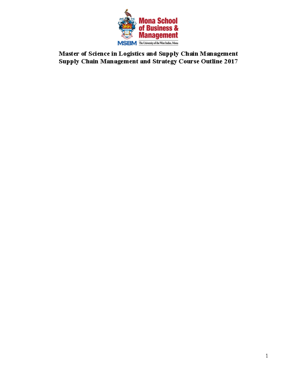 Course outline Notes - Master of Science in Logistics and Supply Chain ...