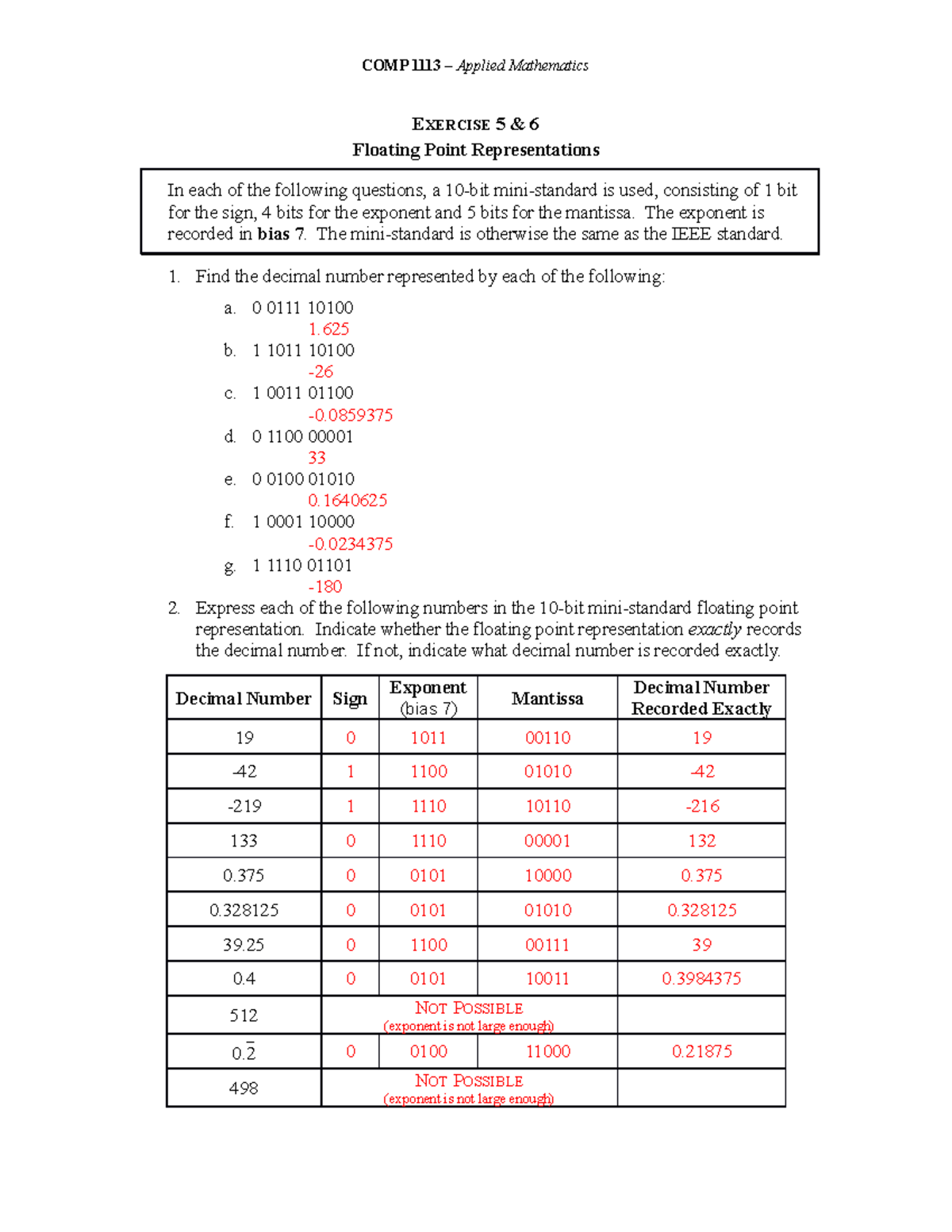 Exercise 05 and 06 - Floating Point - Solutions - EXERCISE 5 & 6 ...