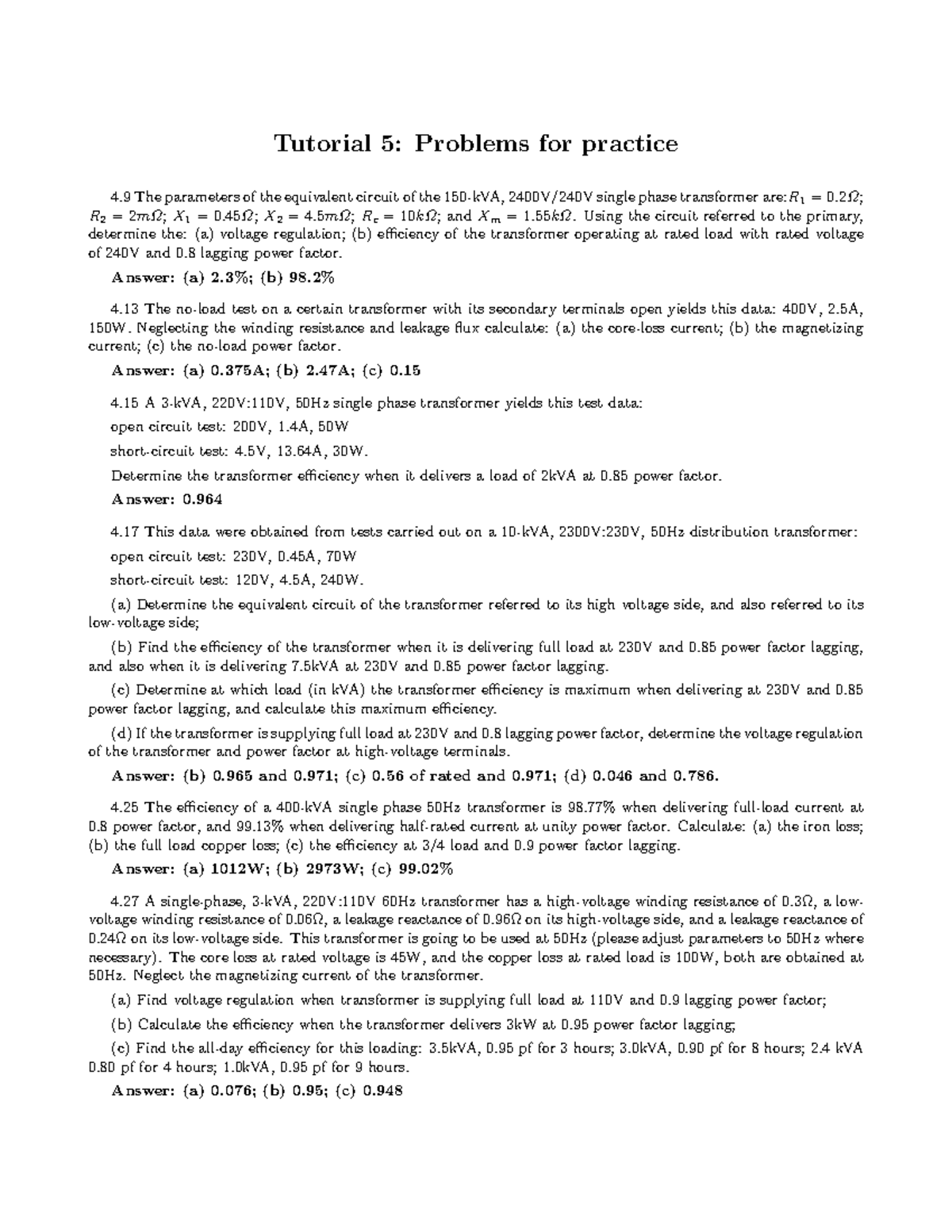 Tutorial 5 Practice Problems - Tutorial 5: Problems for practice 4 The ...