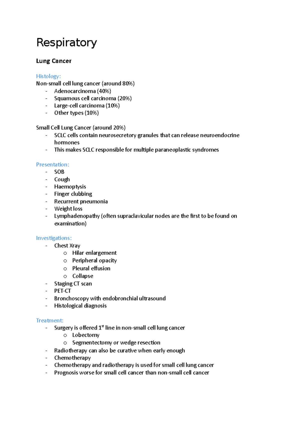 Respiratory - Respiratory Lung Cancer Histology: Non-small cell lung ...