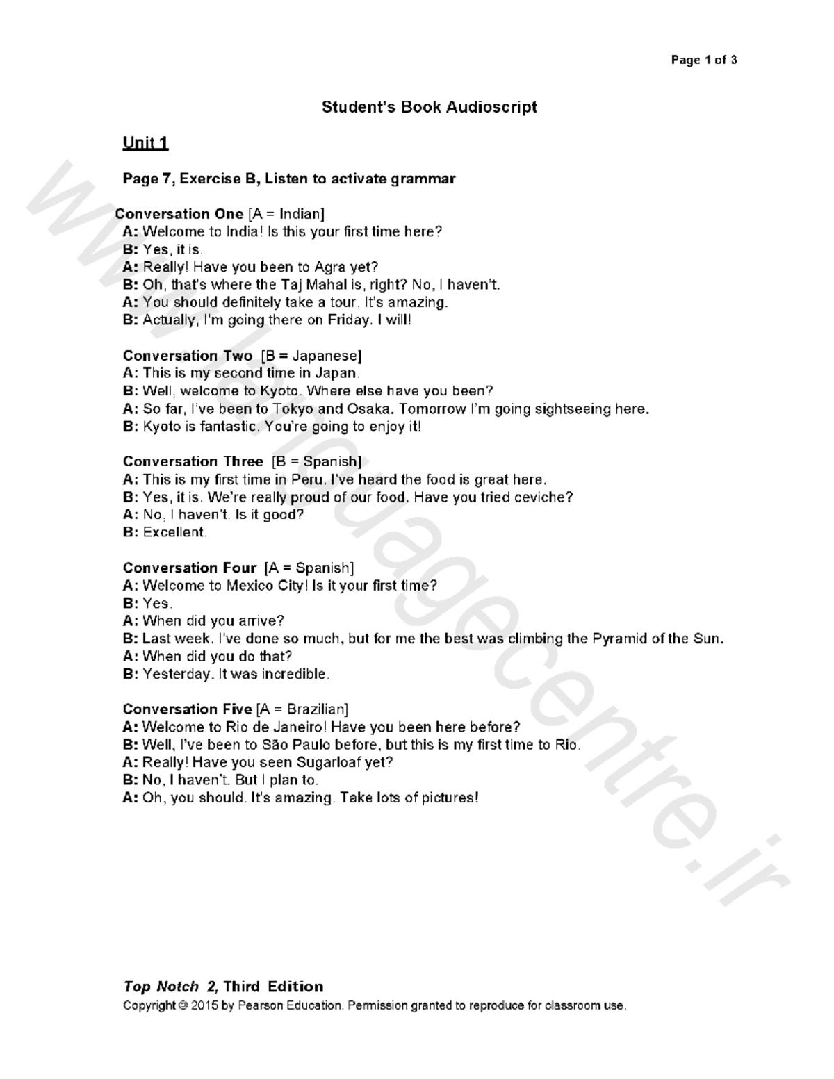 Top Notch 2a Script - Third Edition - Studocu